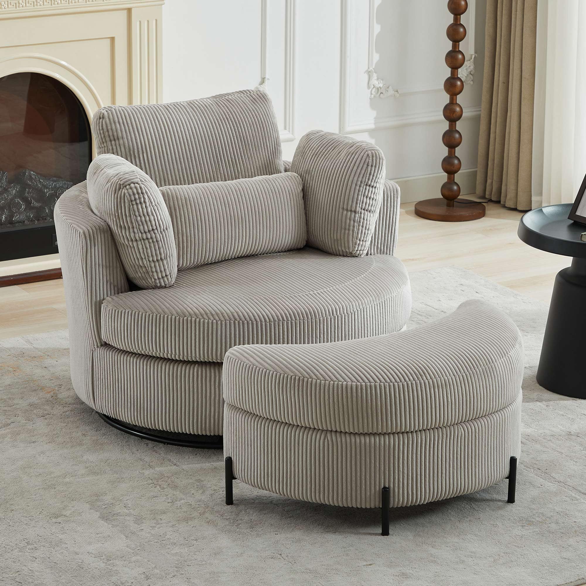 Amazon.com: Aoiy & Wifon 42" W Round Swivel Chairs with Ottoman ...