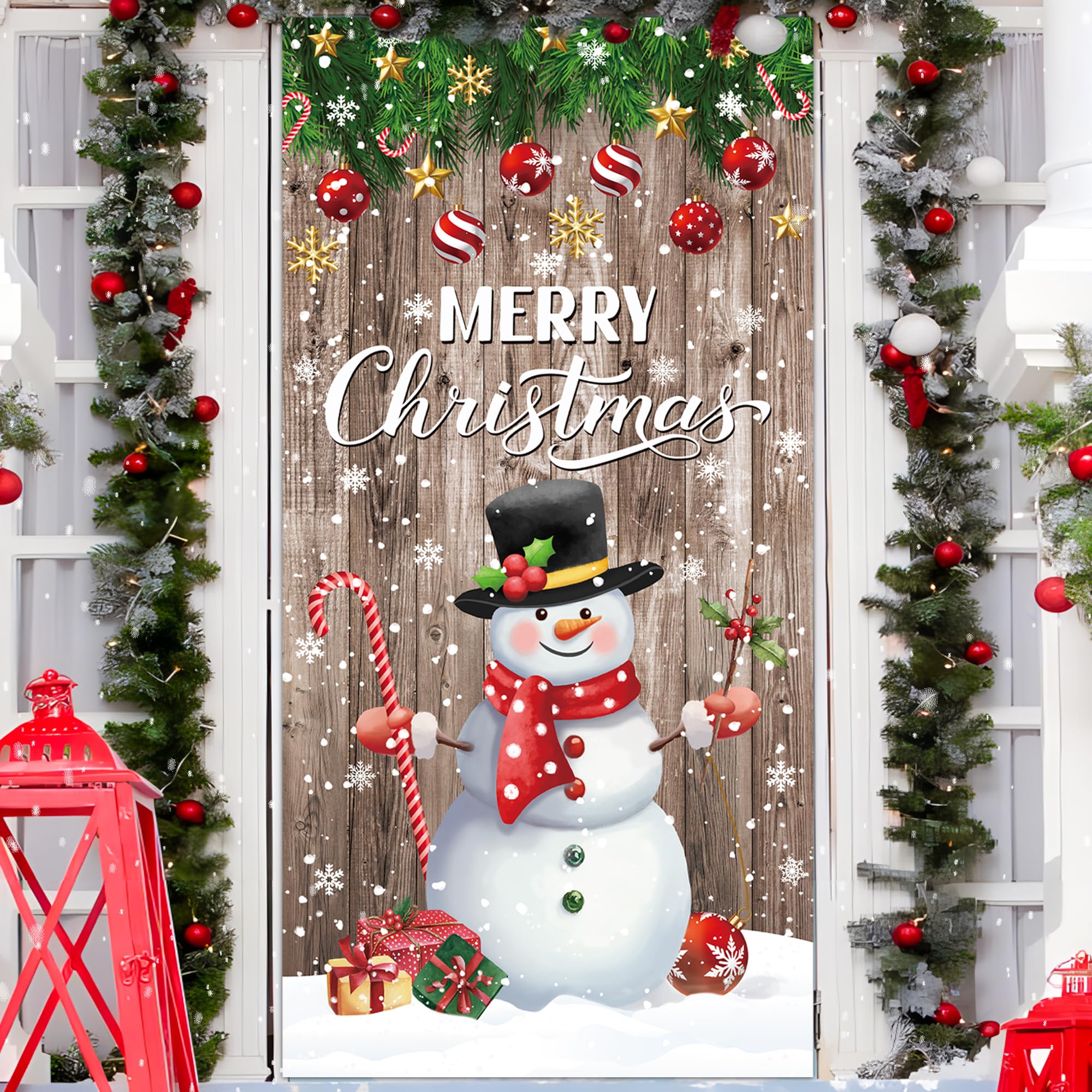 Amazon.com: Christmas Front Door Cover Snowman Door Cover Banner Merry ...
