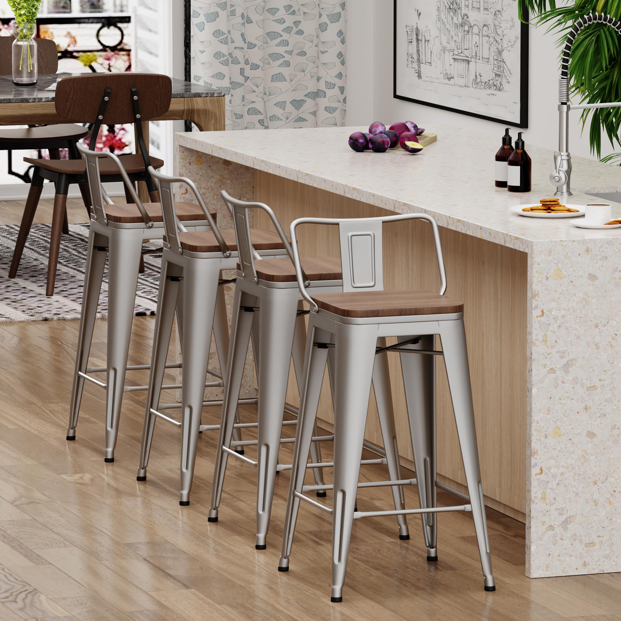 Snapklik.com : Yongchuang 26" Metal Barstools Set Of 4 Low Back Bar ...