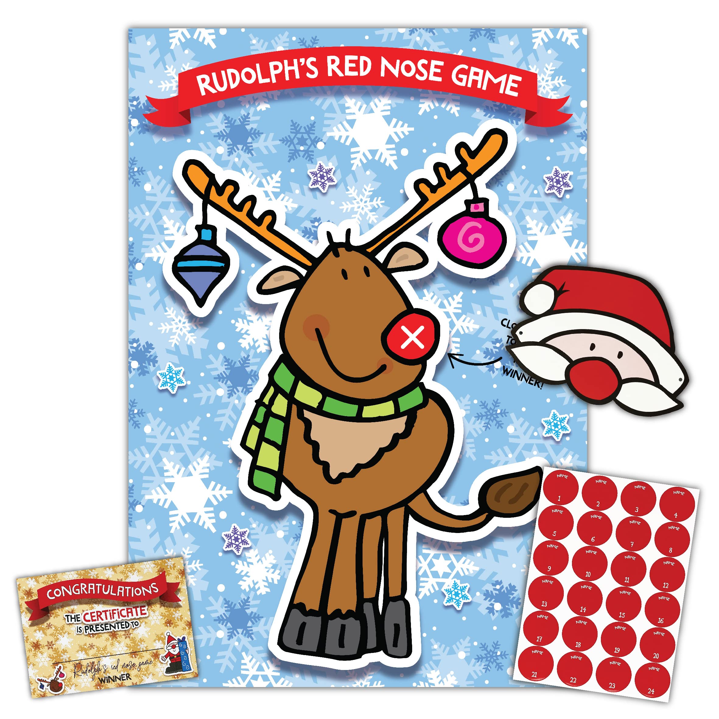 Rudolph Red Nose Christmas Family Party Game Pin the Nose for Kids ...