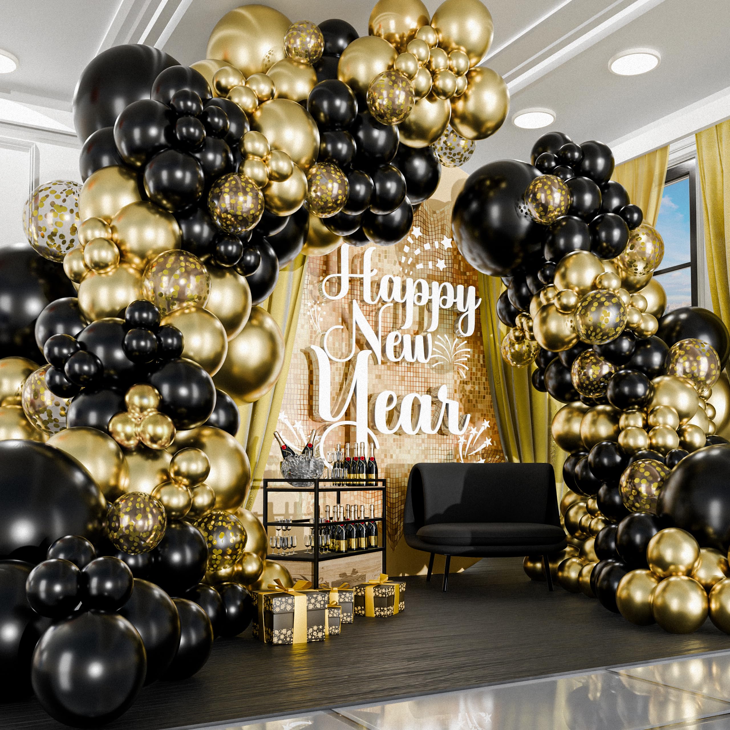 Graduation Balloon Arches Black Gold Balloon Arch Kit, 123pcs Metallic