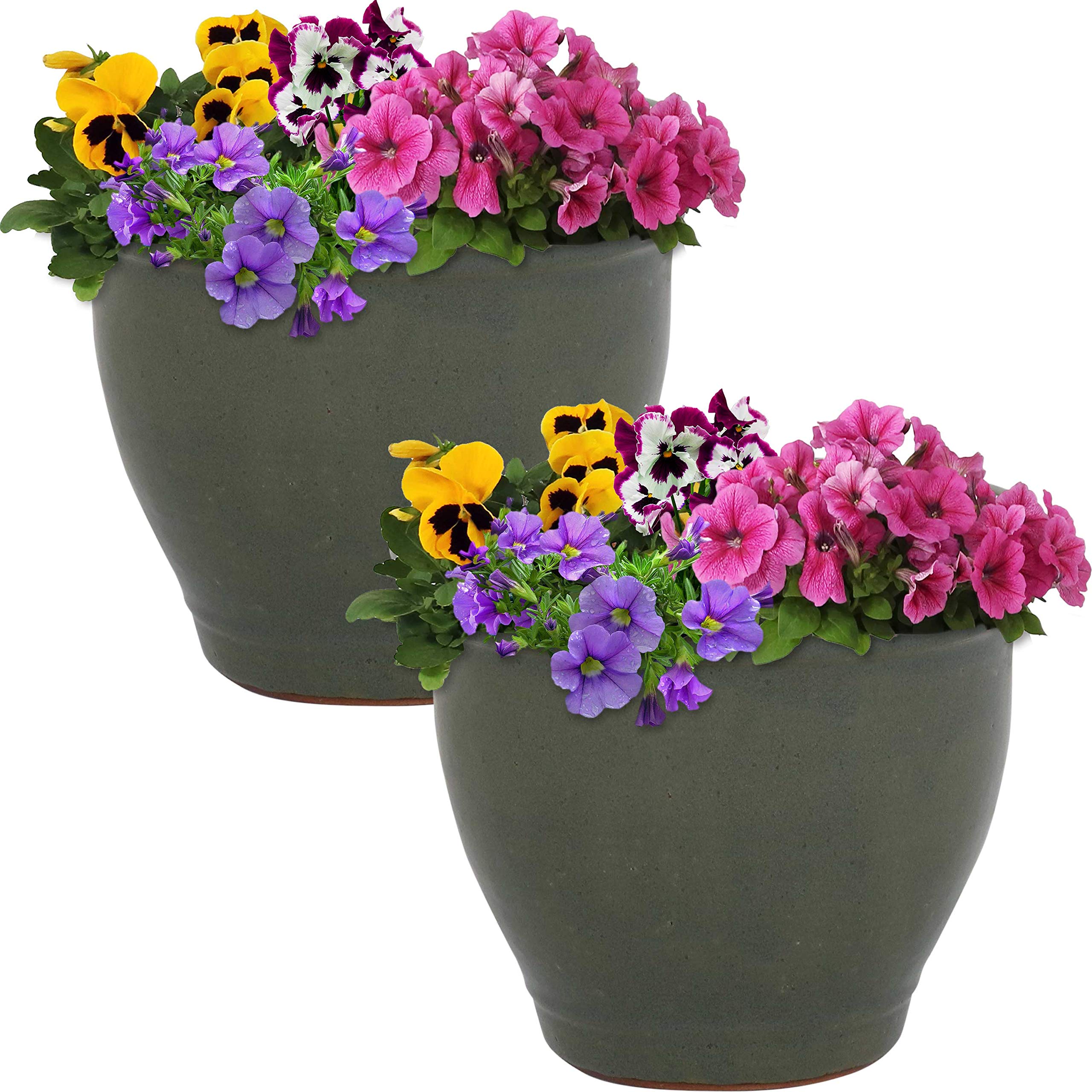 Snapklik.com : Sunnydaze Round Ceramic Planter - Set Of 2 Indoor Or ...