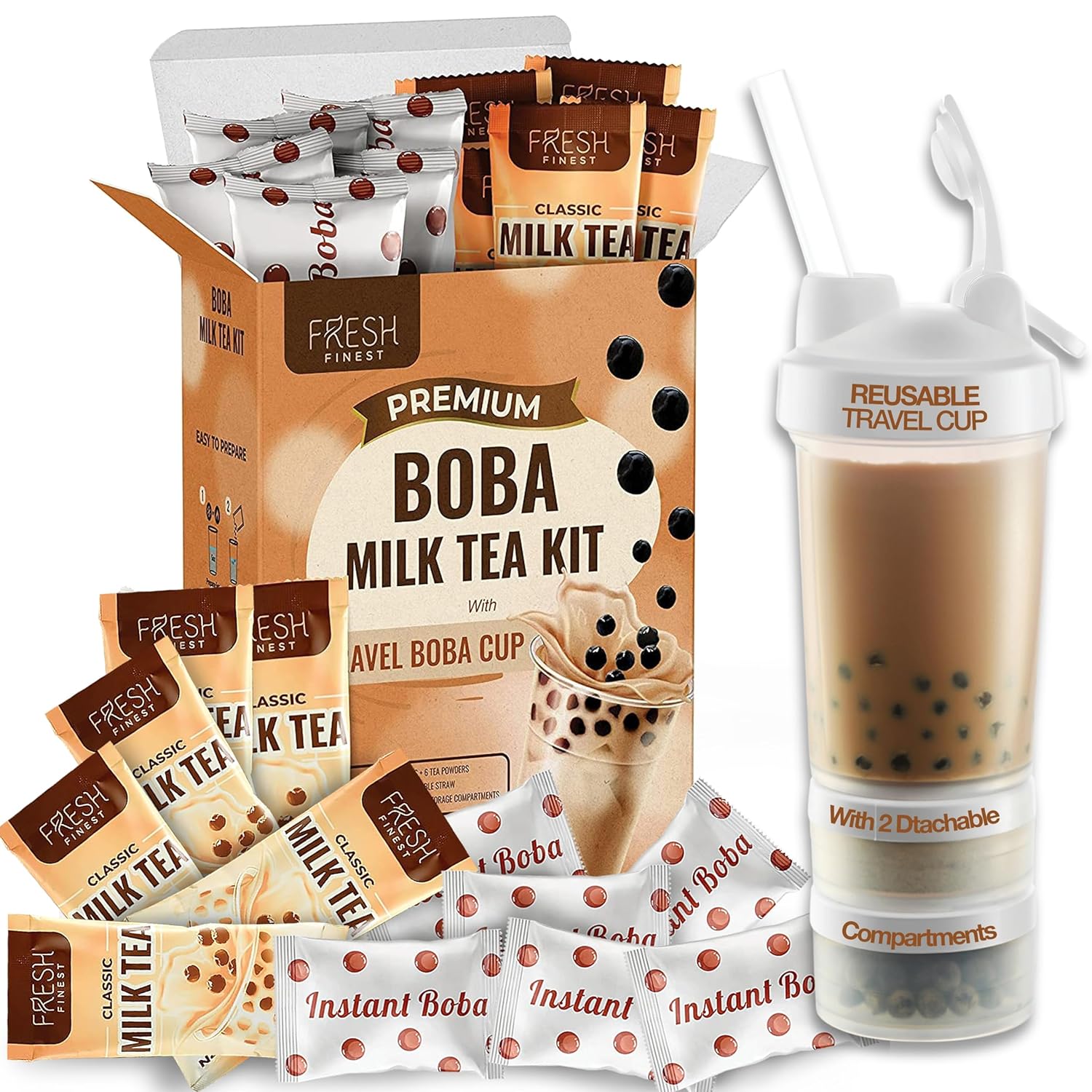Amazon.com: Fresh Finest Instant Boba Tea Kit with Tapioca Pearls ...