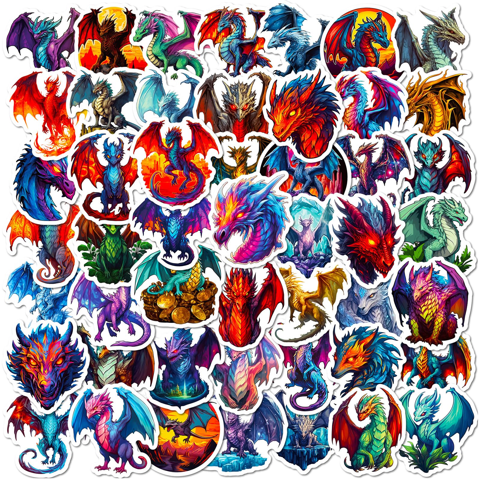 Amazon.com: Pigbit 50Pcs Fantasy Dragons Stickers - Waterproof Vinyl ...