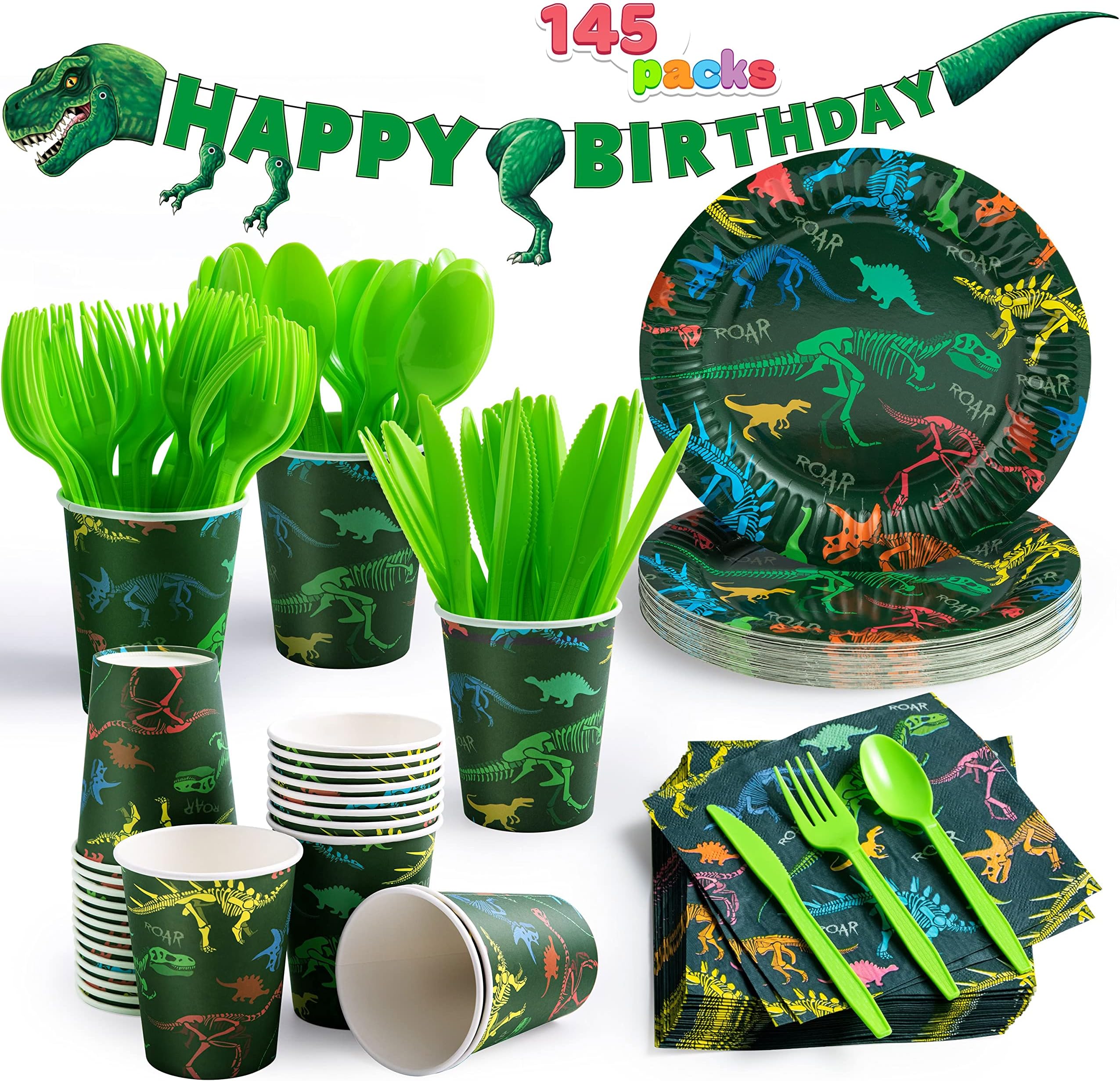 Amazon.com: BIGKEOKI Three Inspired Rex Birthday Plates 40pcs Dinosaur ...