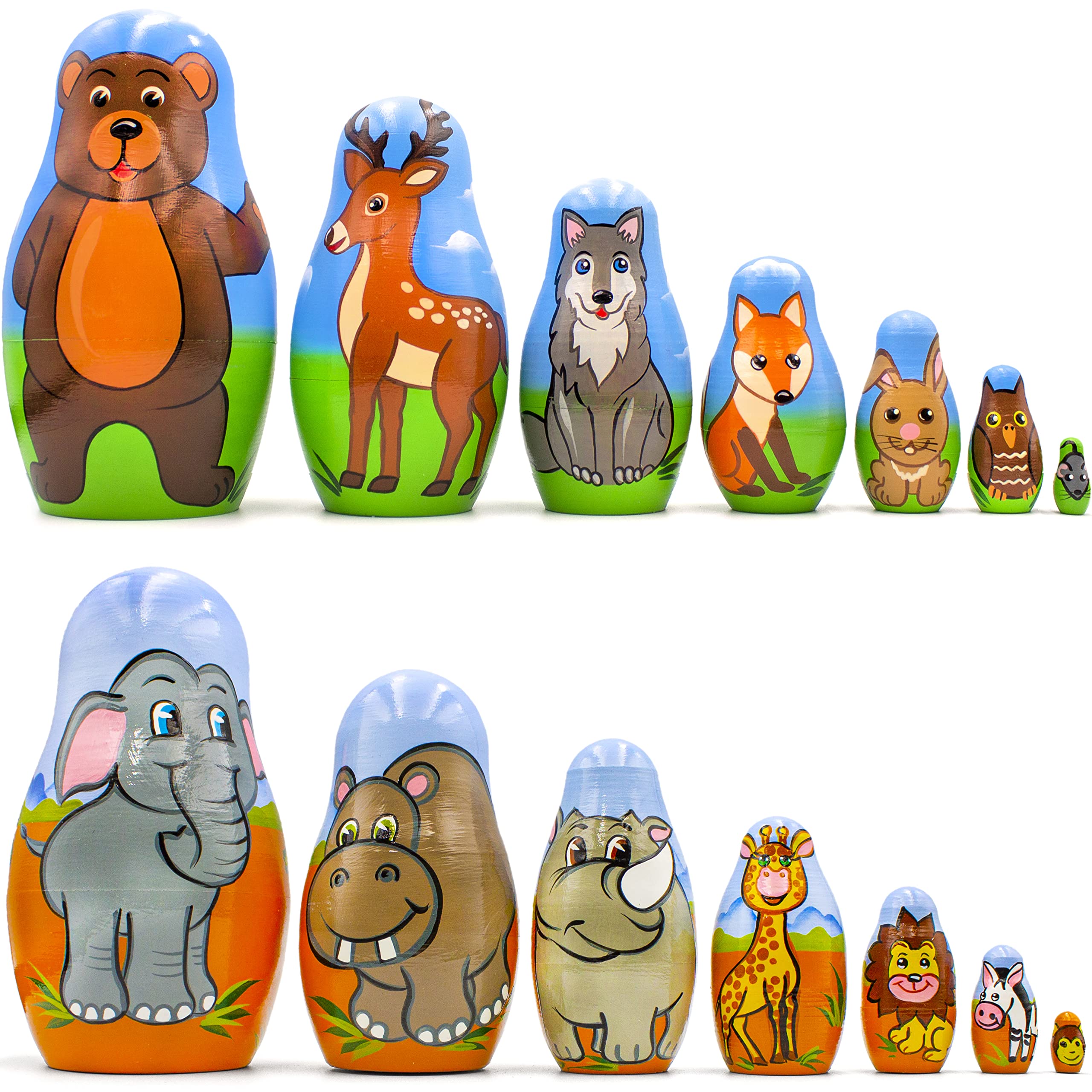 Animals Nesting Dolls 2 Sets Of 7 Pcs Matryoshka Forest | Desertcart ...