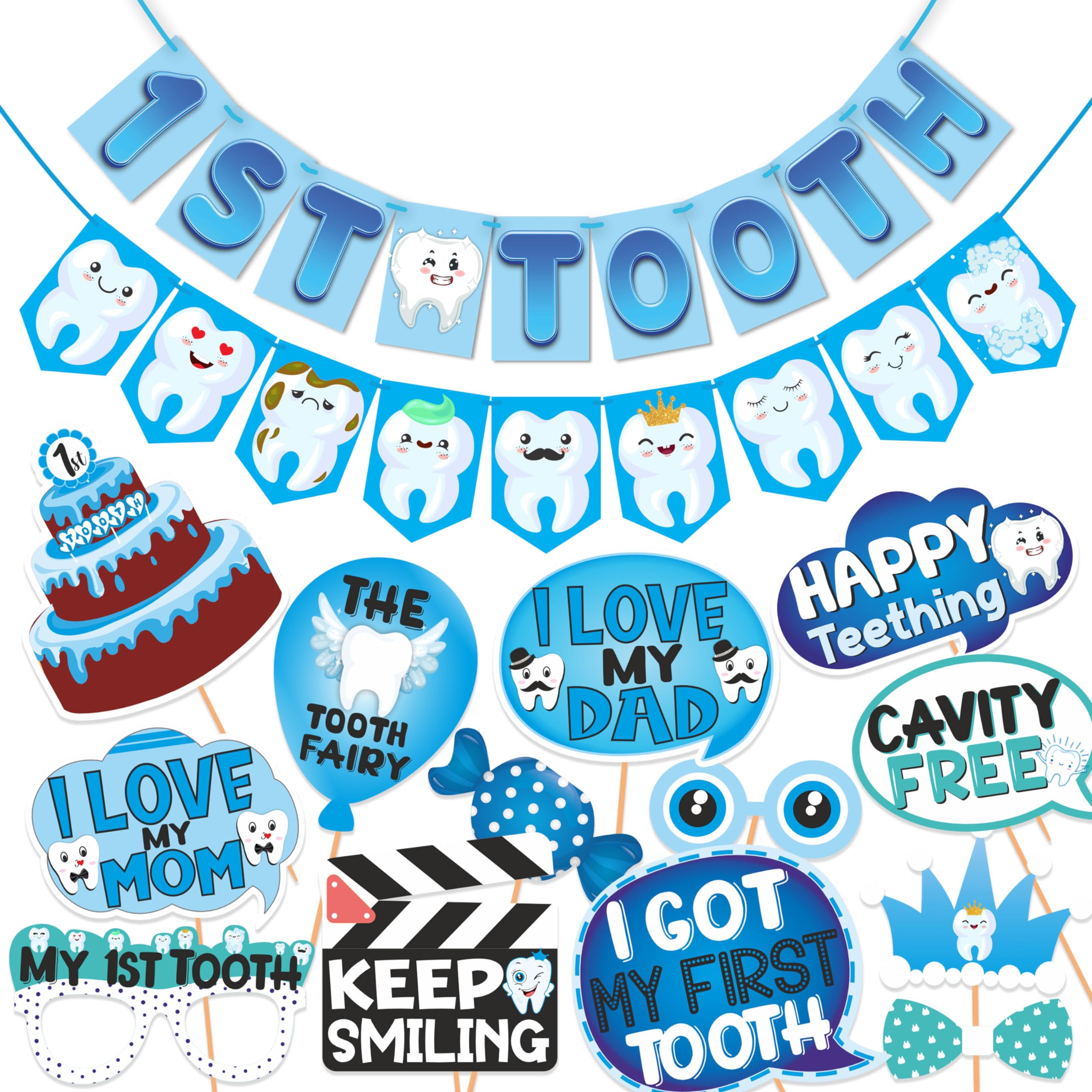 Buy First Tooth Photo Booth Party Props (13 Pcs) with 1st Cartoon Tooth ...