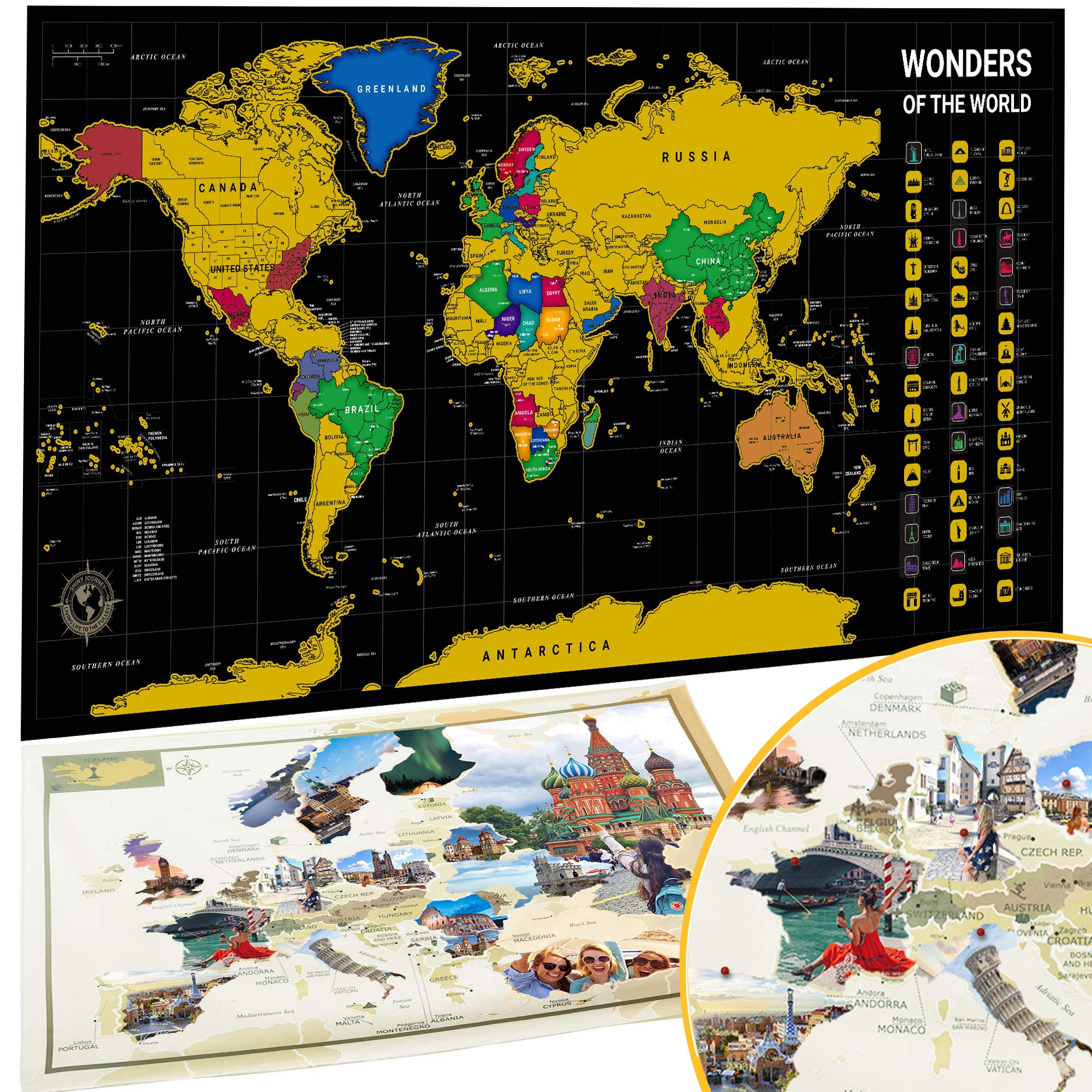 Scratch Off World Map Poster Bonus Photo Display Hanging Map ...