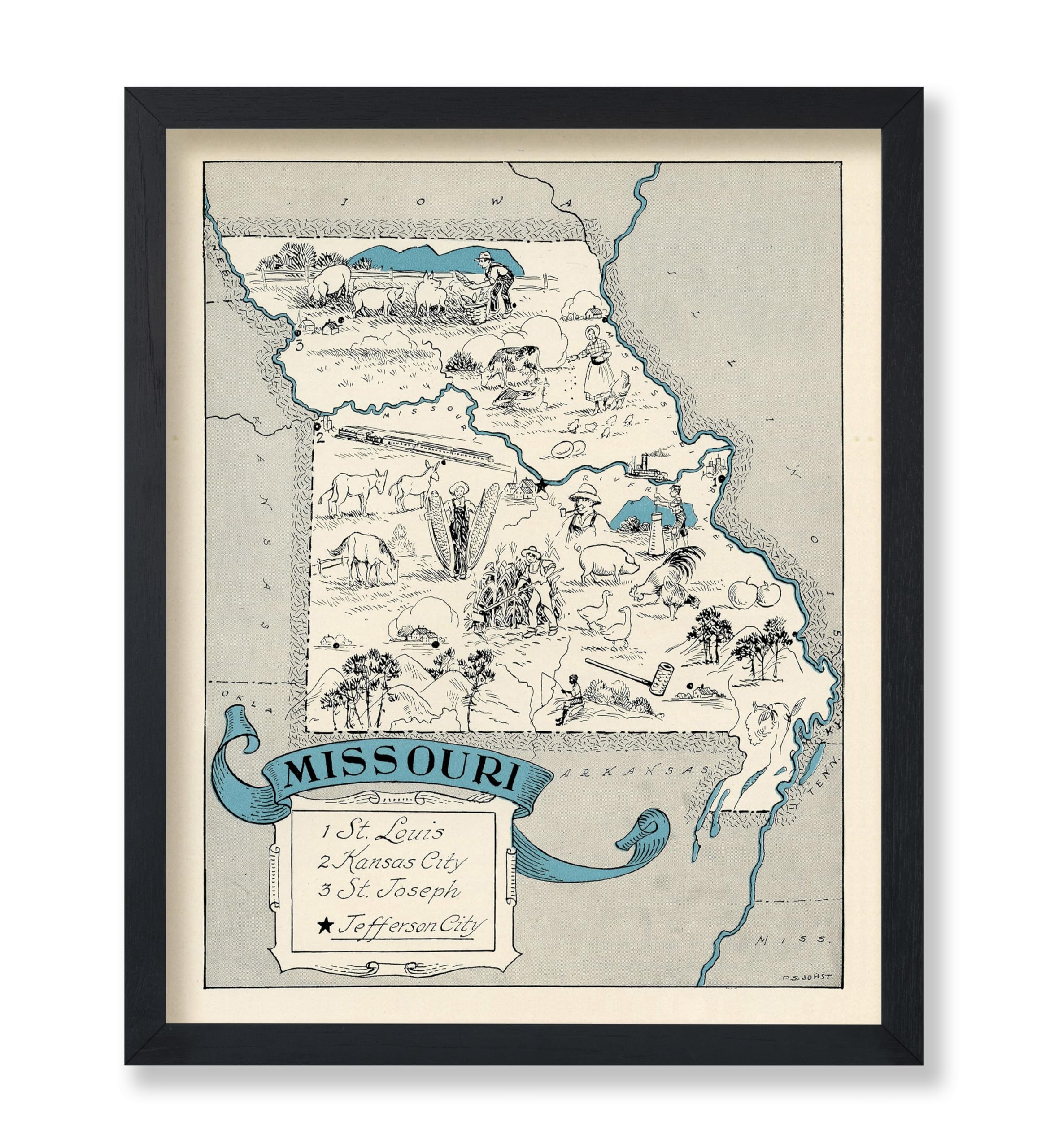 Amazon.com: Poster Master Vintage Map Poster - Retro Missouri Map Print ...