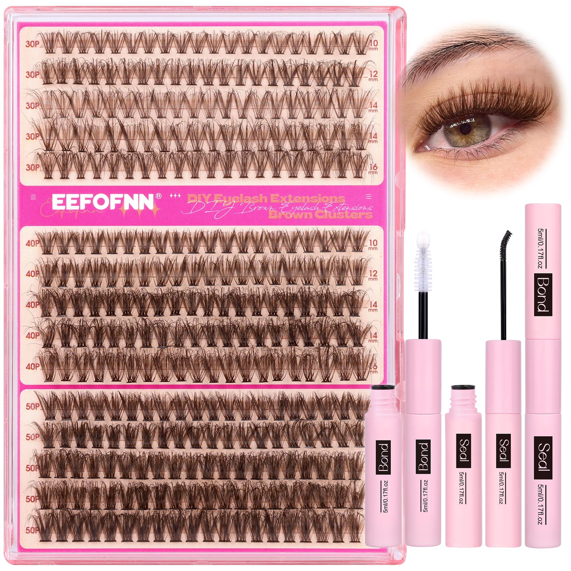 Amazon.com: Eefofnn Brown Eyelash Clusters Kit 300 Pcs Natural Lash ...