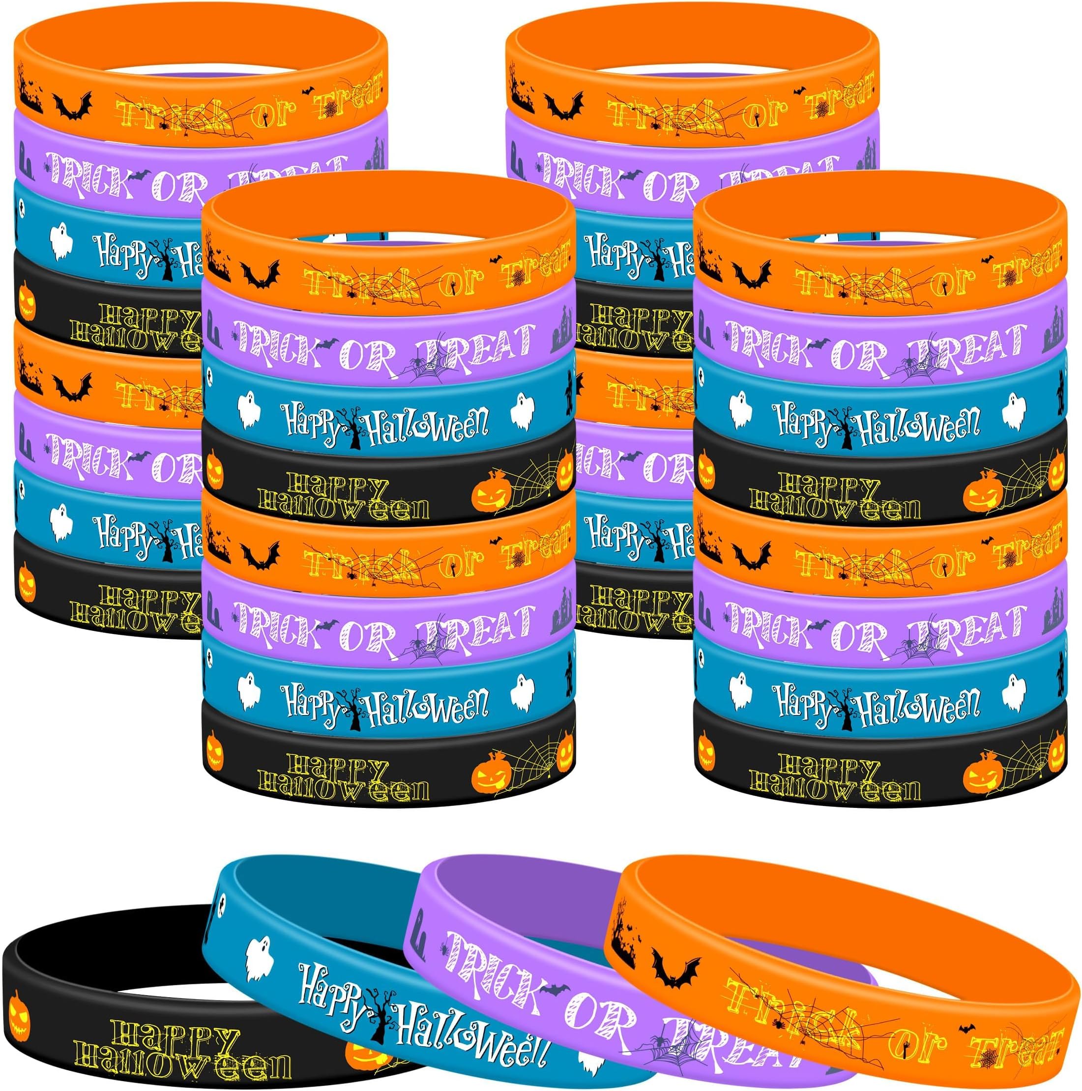 Amazon.com: Morcheiong 36 Pieces Halloween Rubber Bracelets 6 Cute ...
