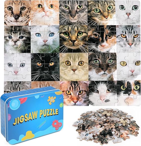 Amazon.com: LELEMON 100 Pieces Multicolor Cats Puzzles in a Metal Box ...