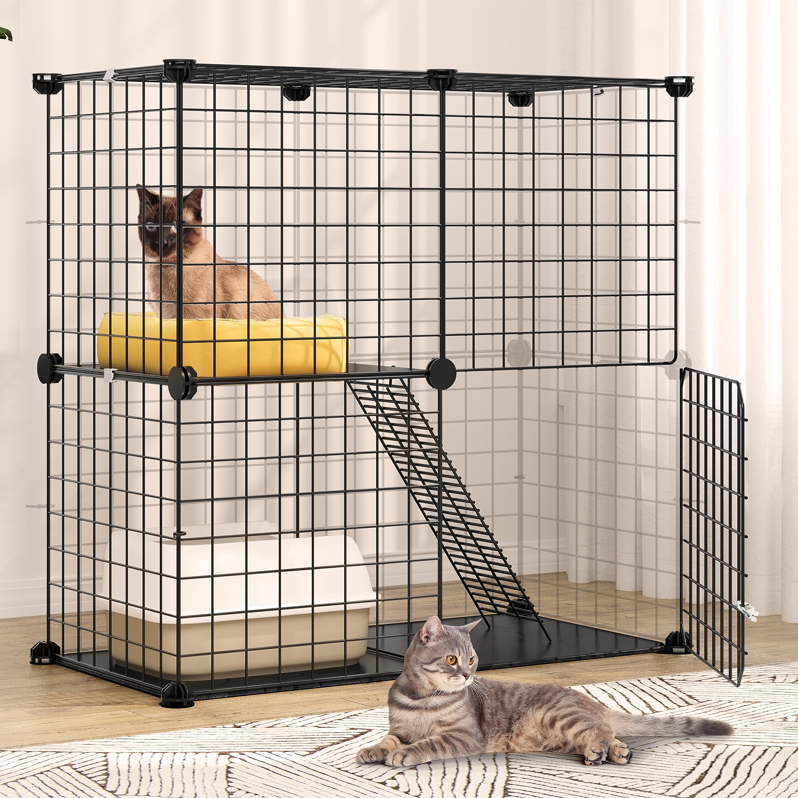 YITAHOME Indoor Cat Cage 2 Tier Kitten Cage House Outdoor Cat Enclosure ...