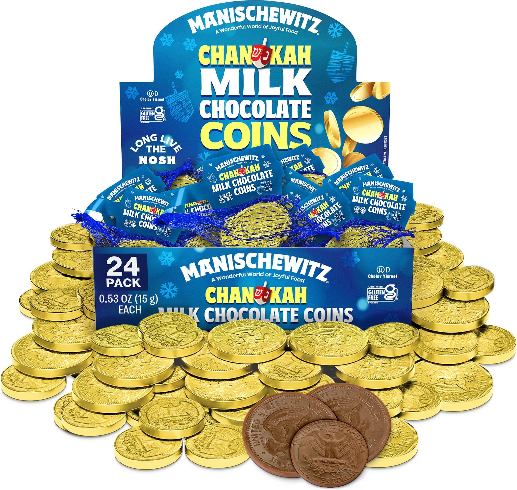 Amazon.com : Manischewitz Milk Chocolate Gold Coins, Hanukkah Gelt (24 ...
