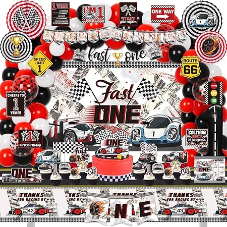 Amazon.com: KOTLMIGHT Fast One Birthday Decorations for Boys, 1st Race ...