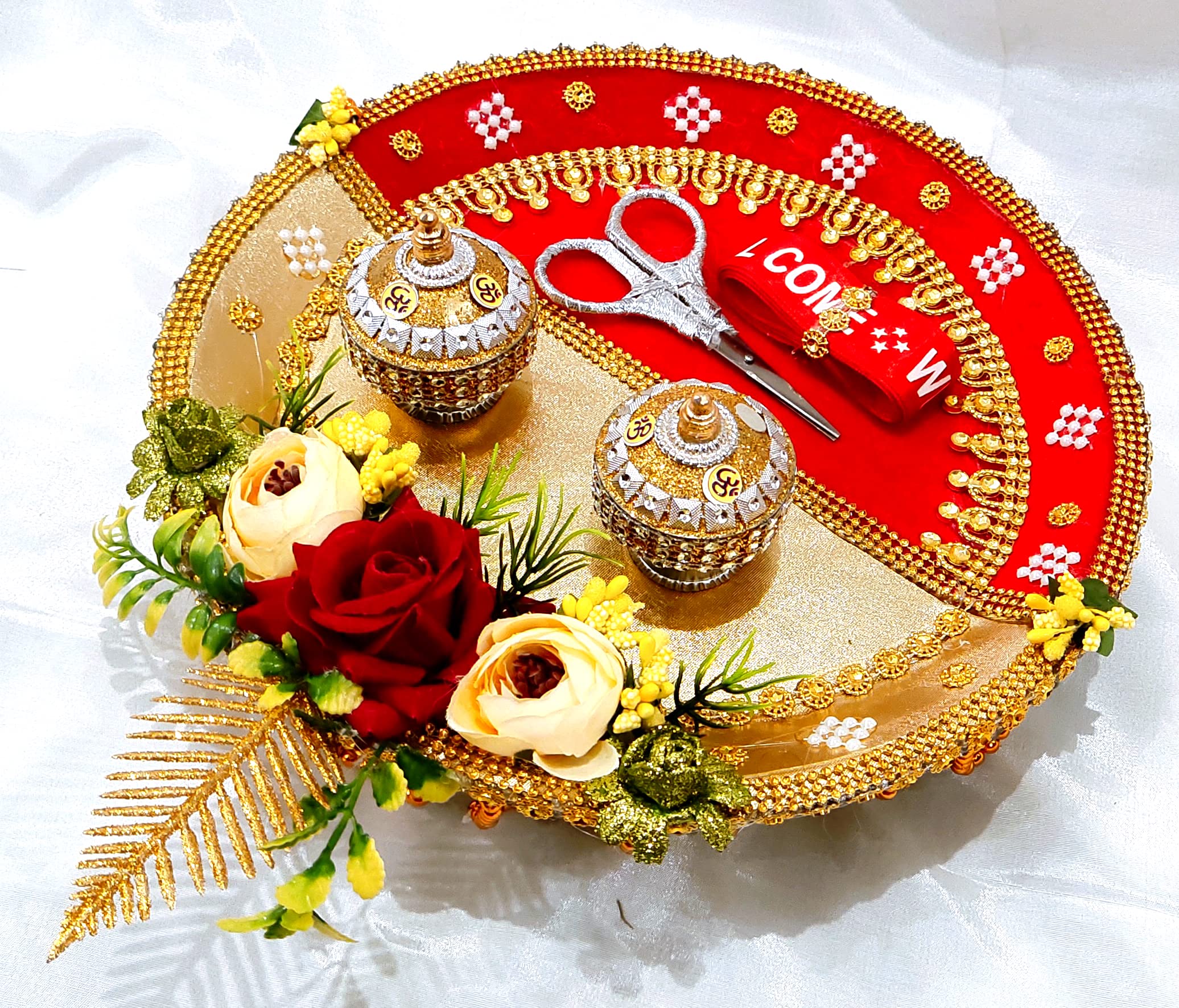 Unique Palette Welcome Ribbon Cutting Thali Puja Thali For Wedding ...