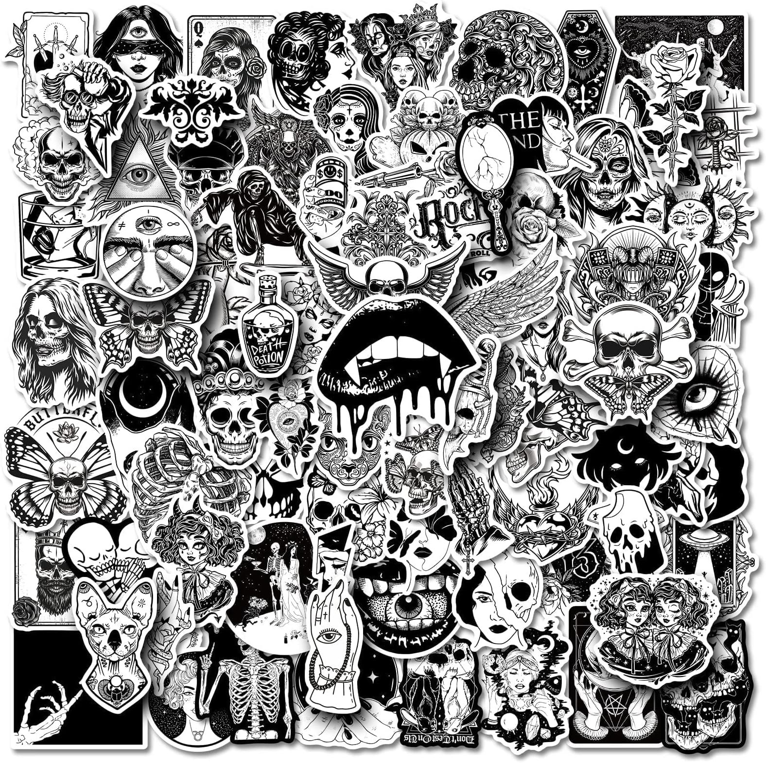 Amazon.com: 200PCS Cool Gothic Stickers, Black and White Vinyl Stickers ...