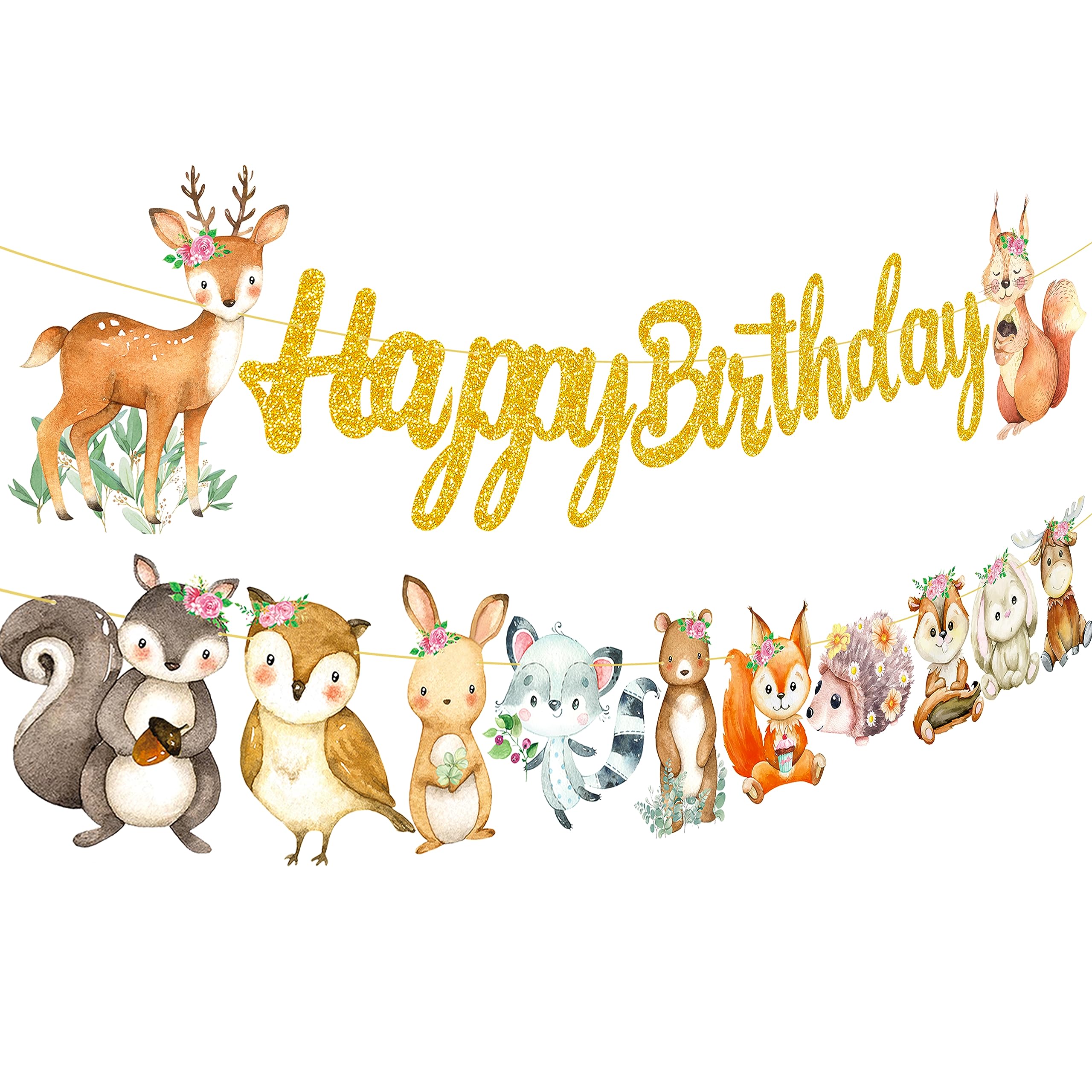 Amazon.com: Woodland Animal Happy Birthday Banner Woodland Creatures ...