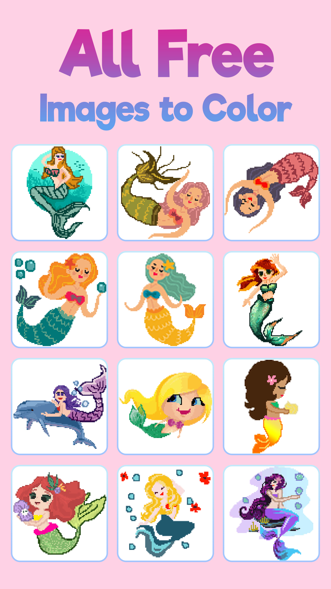 Mermaid Pixel Art - Paint by Number, Sandbox Coloring Book Pages - App ...