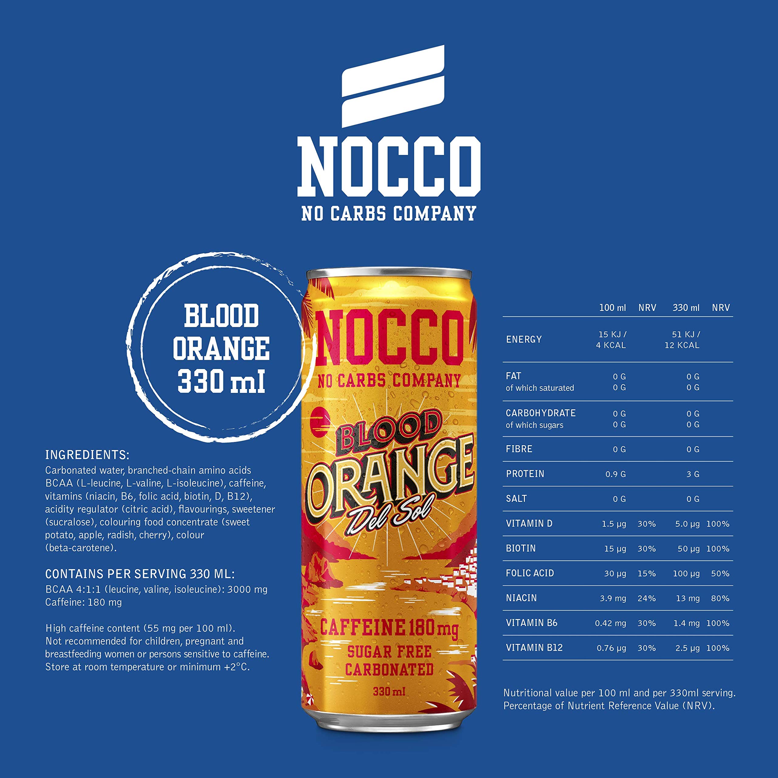 NOCCO Energy Drink | BCAA, 180mg Caffeine sugar free drinks enhanced ...