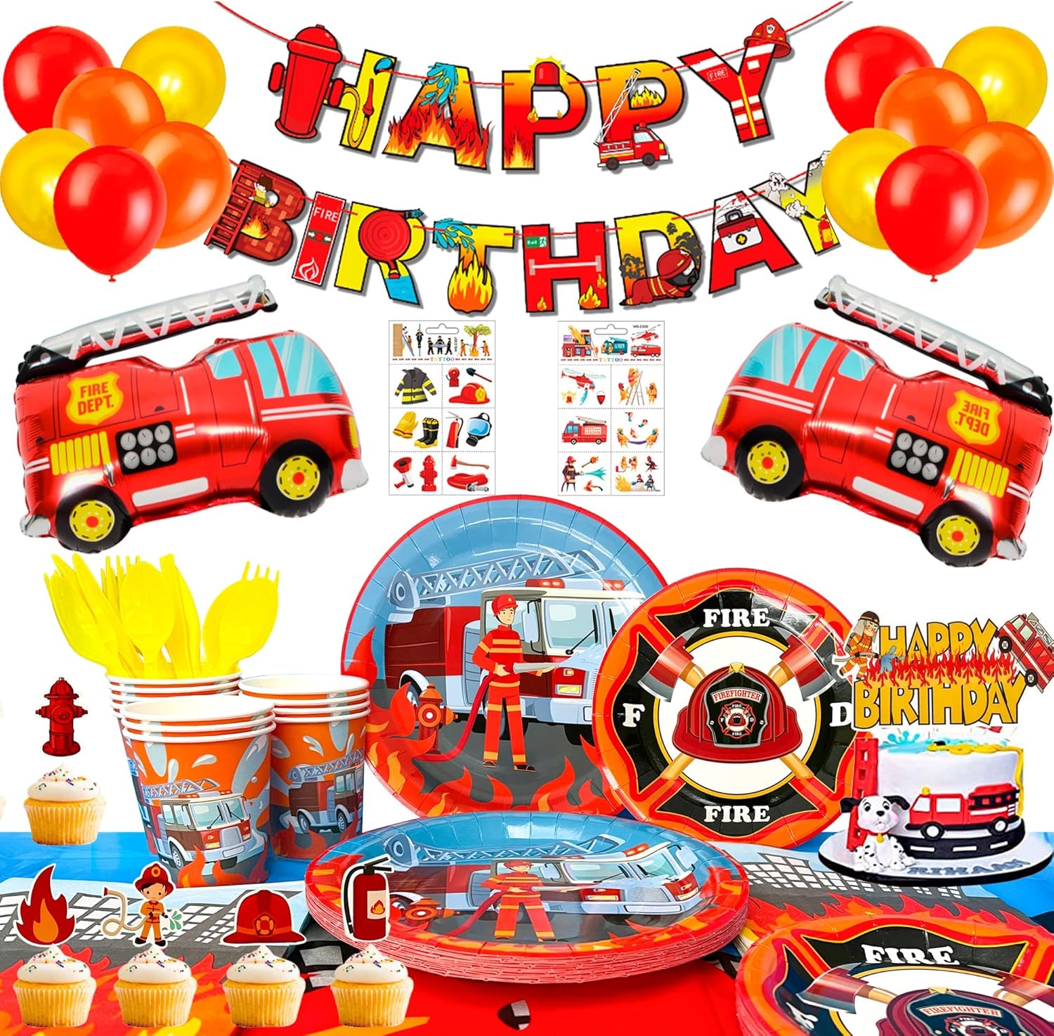 Amazon.com: Fire Truck Birthday Party Supplies,155pcs Fire Truck ...