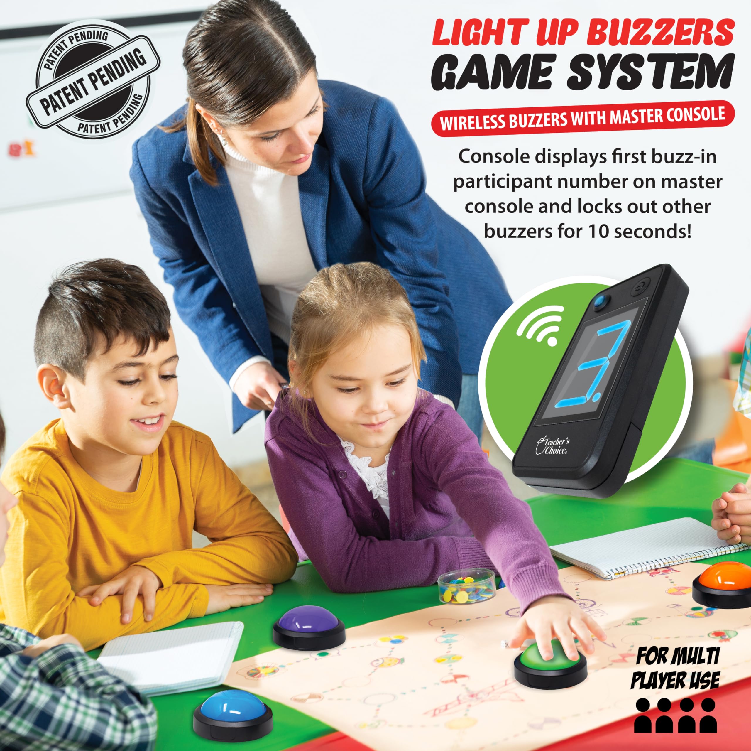 Snapklik.com : Teachers Choice 4 Player Wireless Light Up Game Buzzer ...