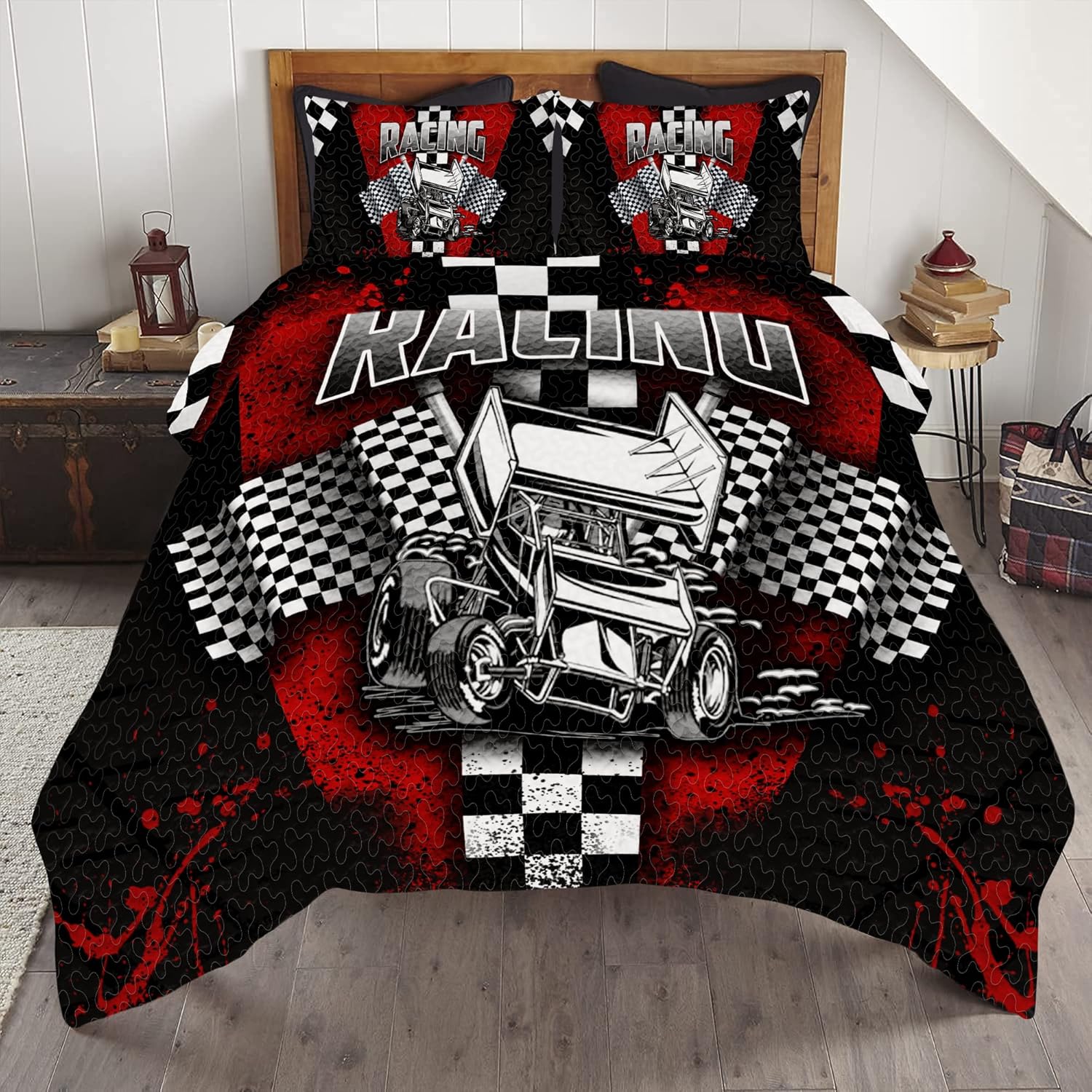 Amazon.com: Custom Sprint Cars Red Watercolor for Racing Boy Quilt All ...