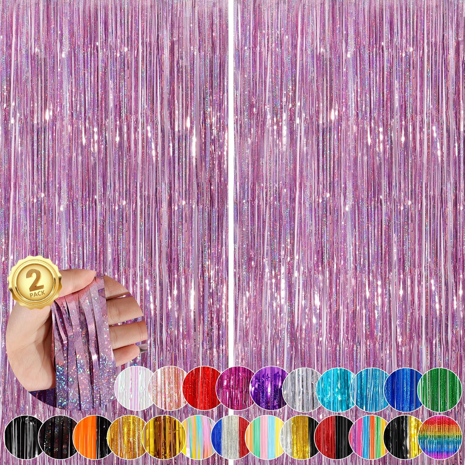 Amazon.com: Glitter Pink Party Streamers 2Pack Glitter Foil Fringe ...