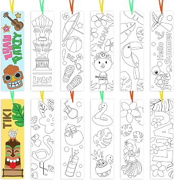Amazon.co.jp: hagft 75pcs Color Your Own Hawaii Bookmarks, Kids DIY ...