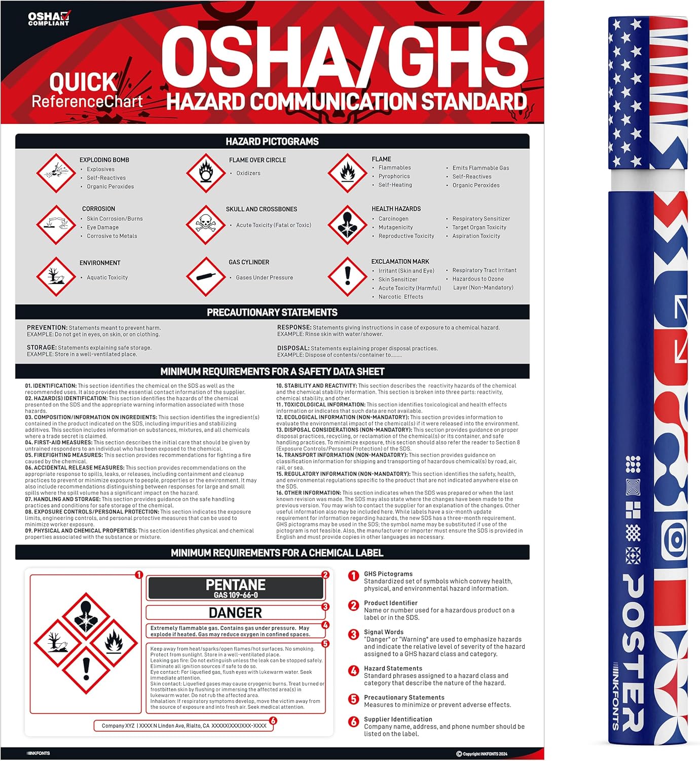 Amazon.co.jp: OSHA 安全データシートポスター、45.7 x 60.0 cm GHS 安全データ ポスター Oshaが必要とする産業職場用、GHSピクトグラム付きハザード通信 ...