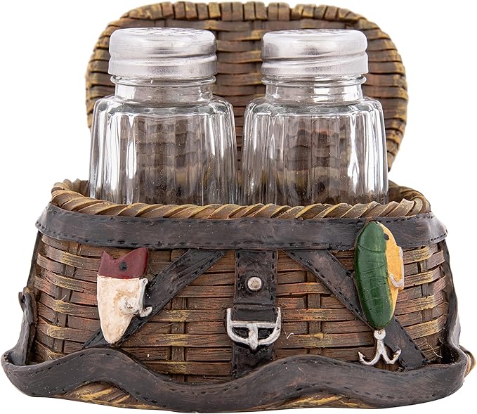 Amazon.com: Corner Merchant Rustic Kitchen Salt Pepper Holder Fishing ...