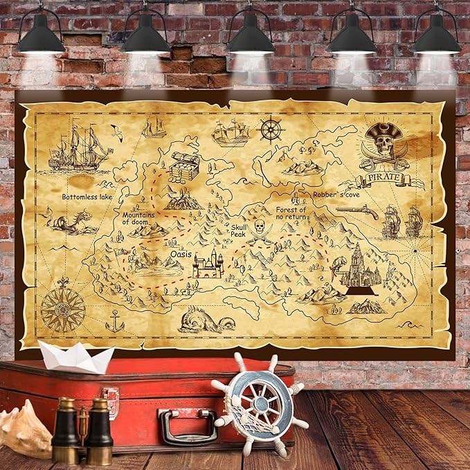WUERKIYA Pirate Treasure Map Backdrop Background Island Treasure Map ...