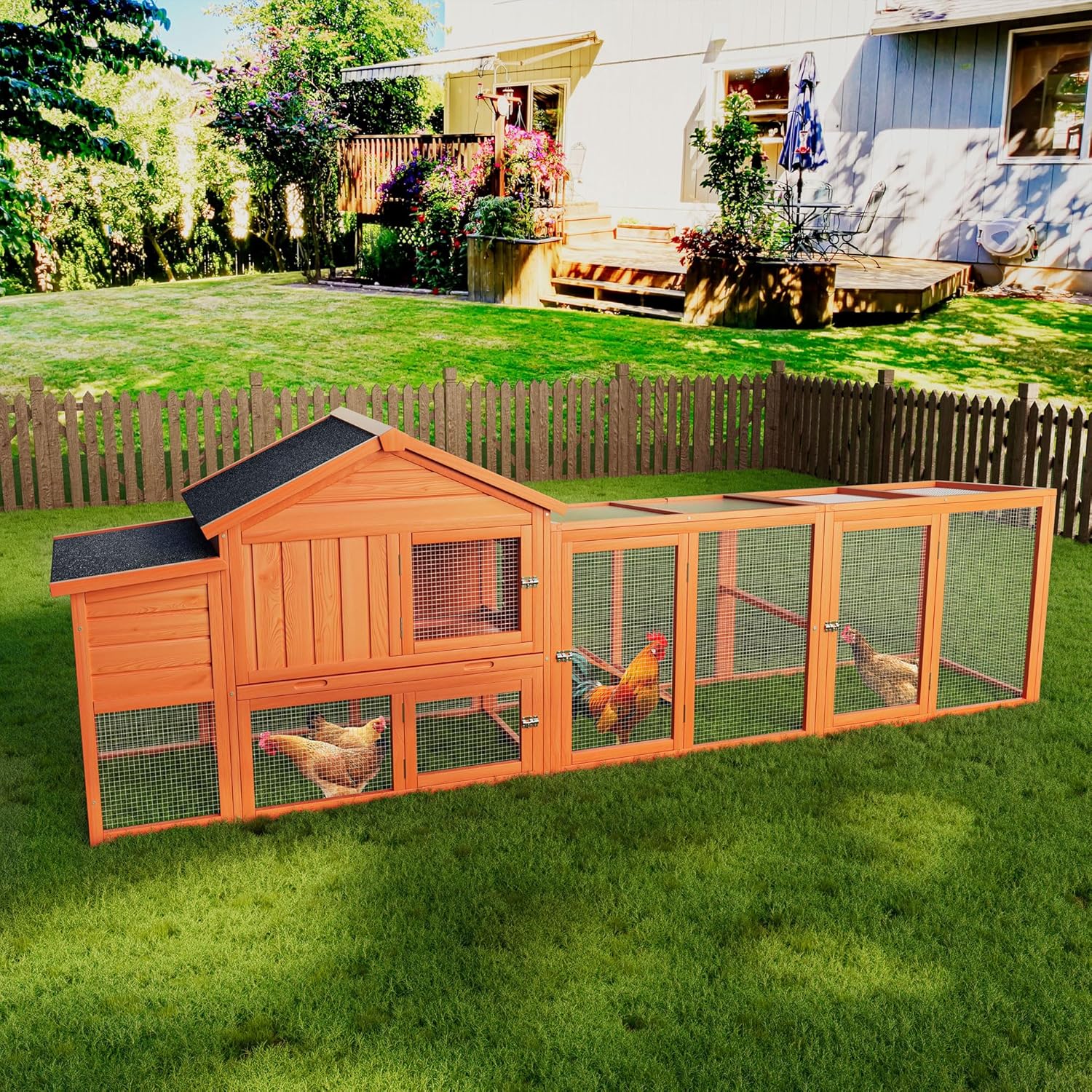 Amazon.com: KEIKI 113.5" Outdoor Wooden Chicken Coop with Run and ...