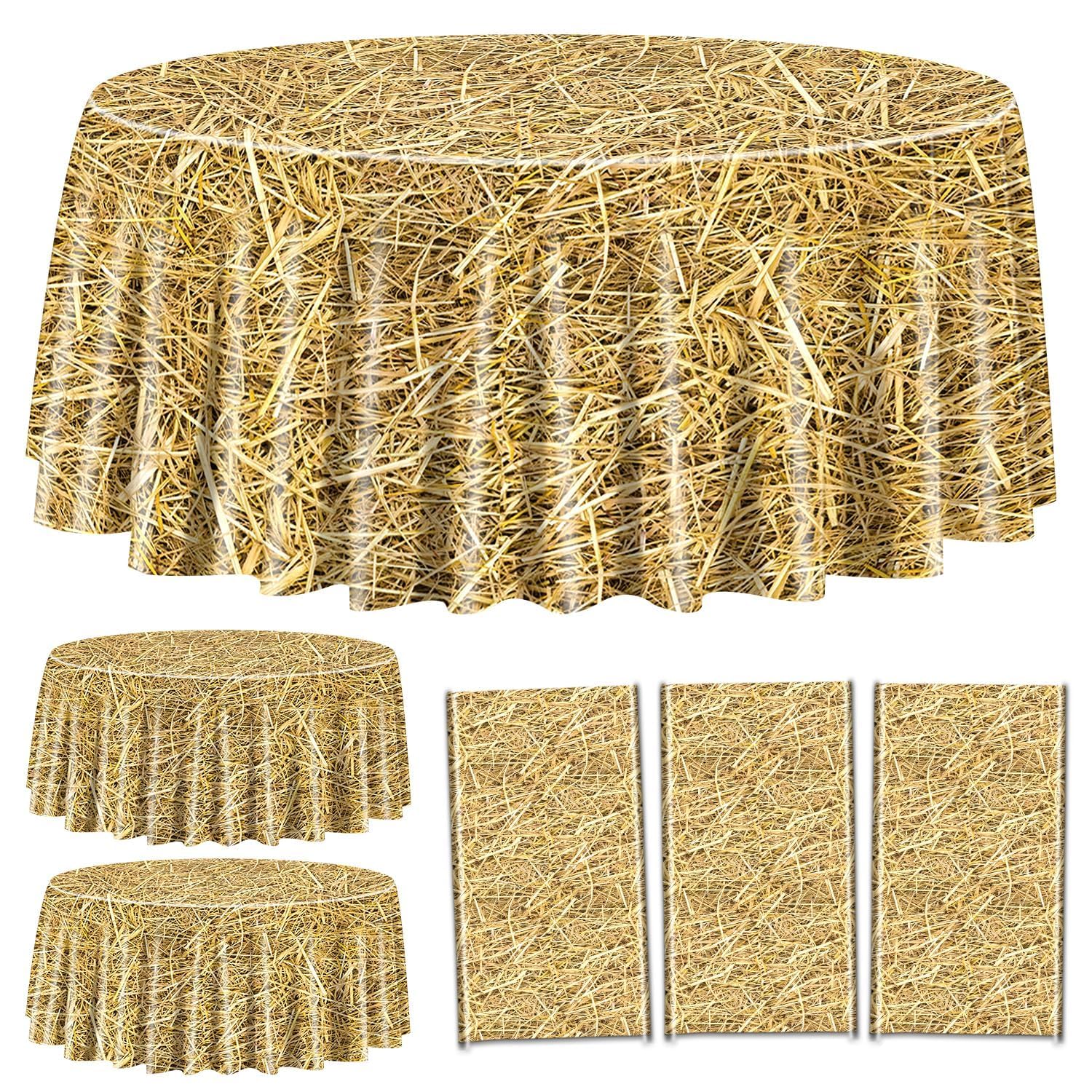 Amazon.com: PTECDROTS 3Pcs Straw Tablecloth - 84 inch Round Straw Table ...