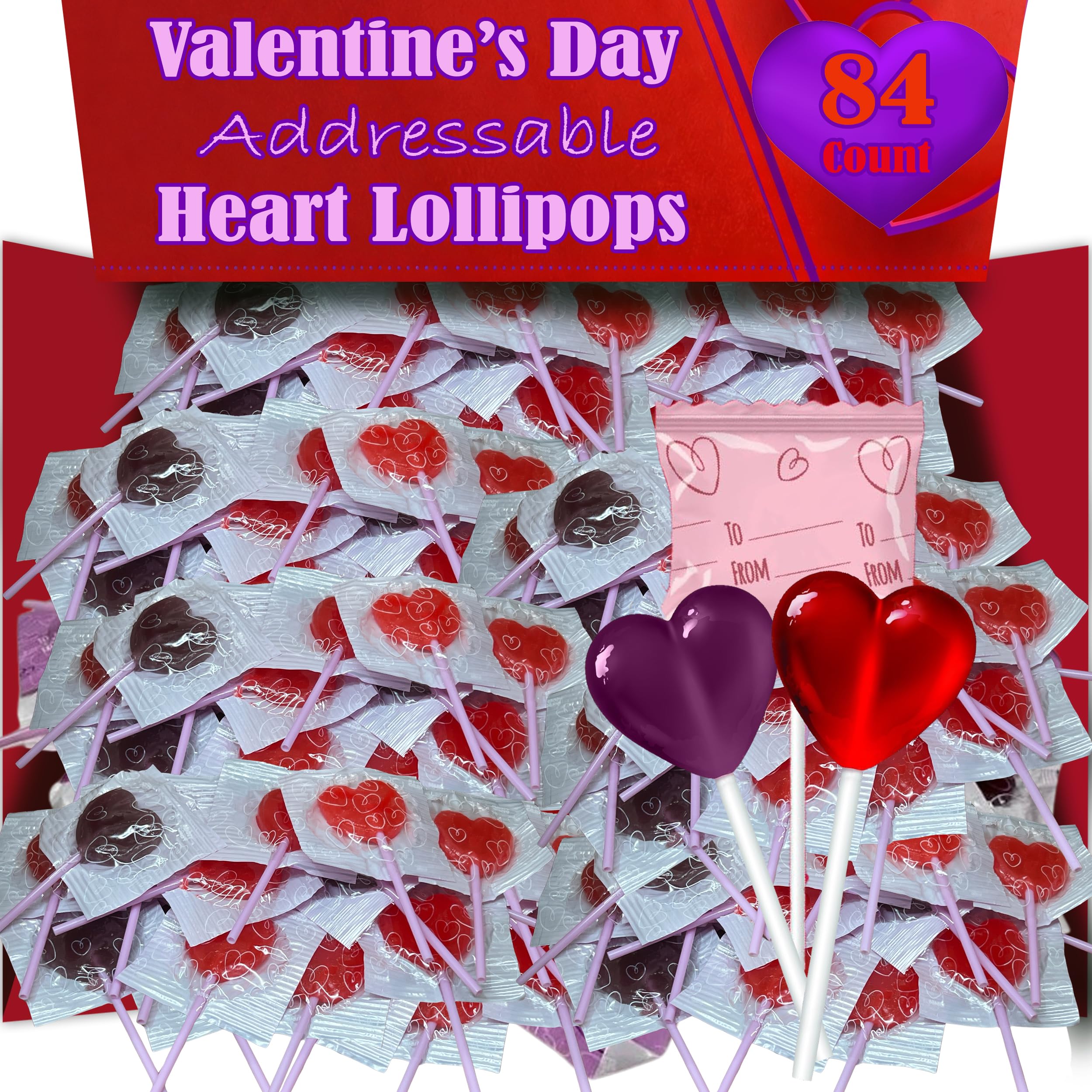 Snapklik.com : Heart Lollipops Bulk, 84 Count Kids Pops, Purple And Red ...