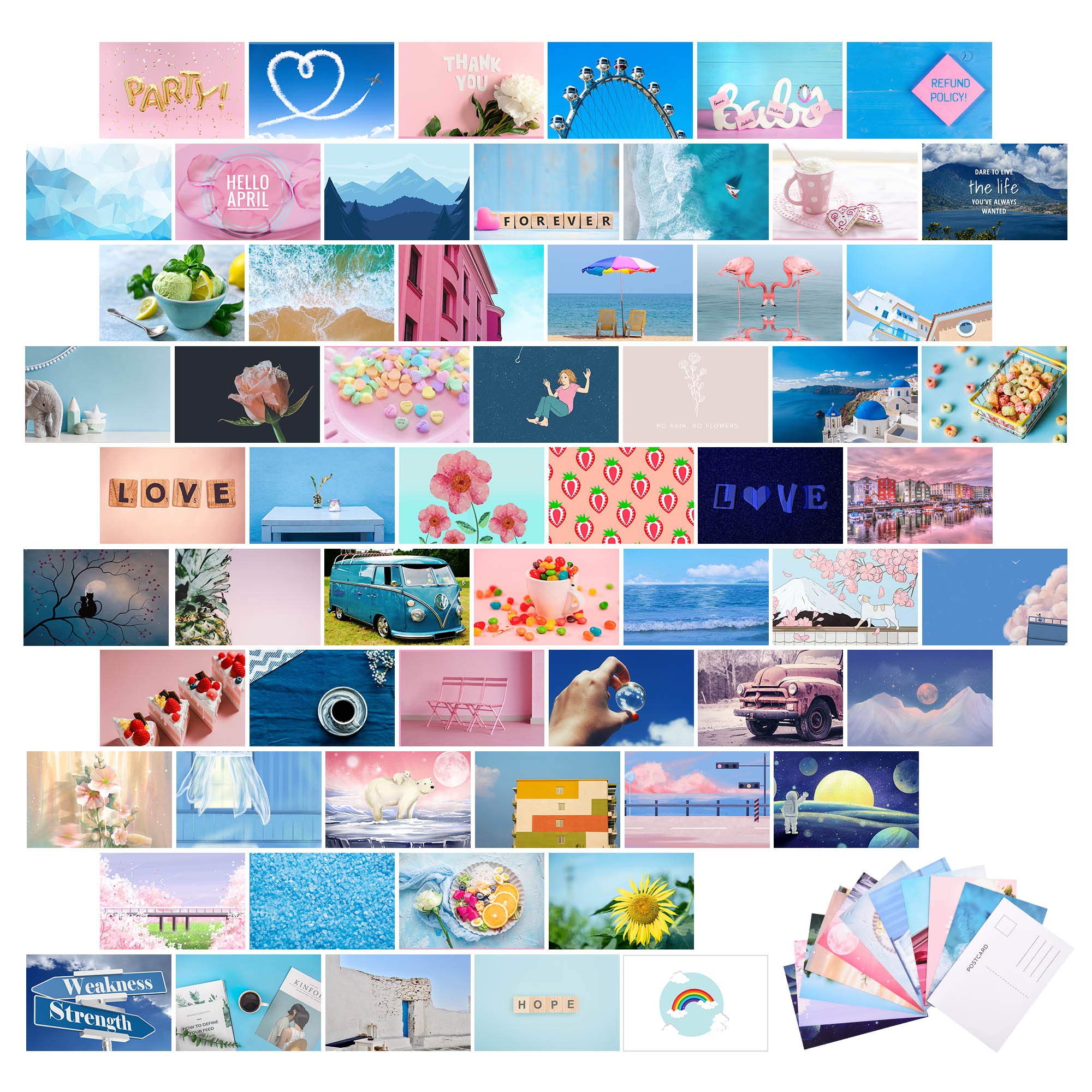 60 Pieces Blue Aesthetic Wall Collage Kit Photo Collage Back ...
