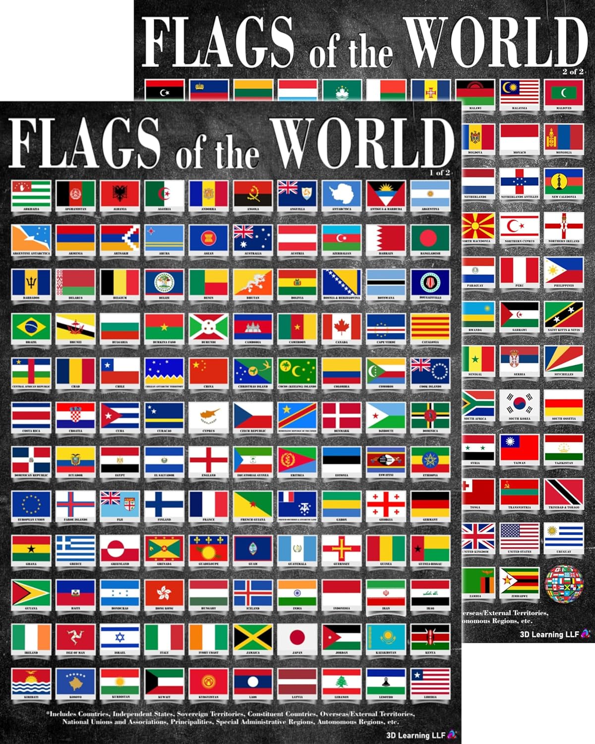 Flags of the World Posters- Laminated 14x19.5” Educational Charts - World Flags of Countries and ...