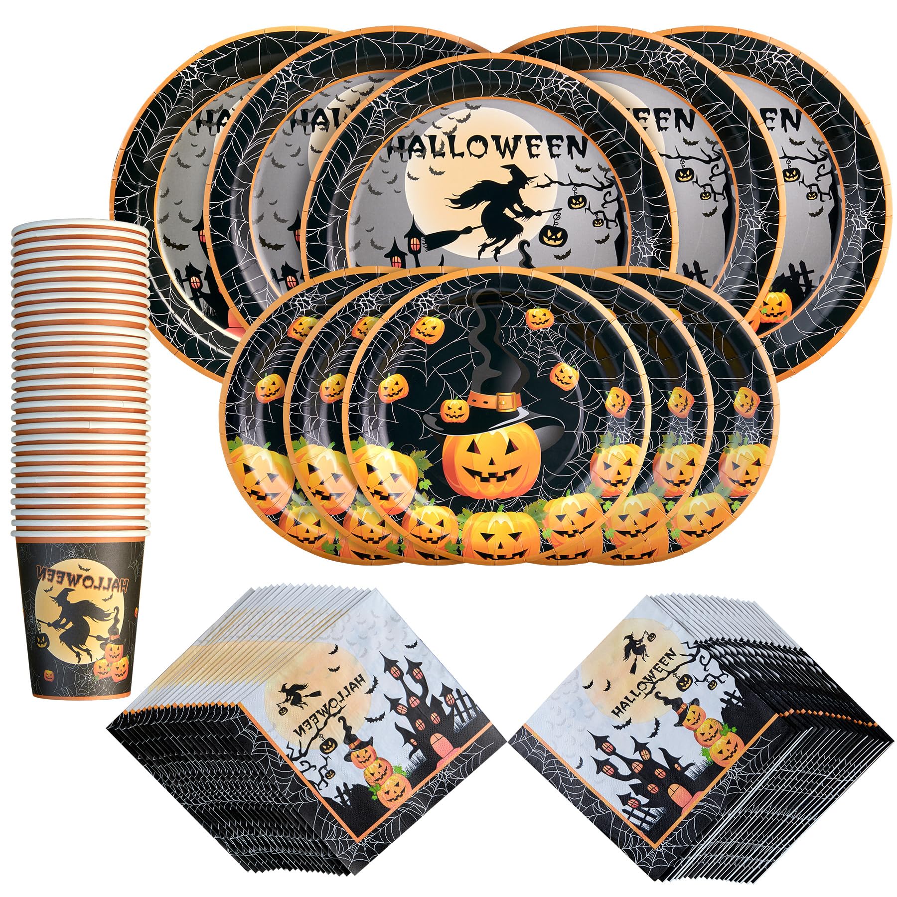 Amazon.com: Heaubls 100Pcs Halloween Paper Plates and Napkins ...
