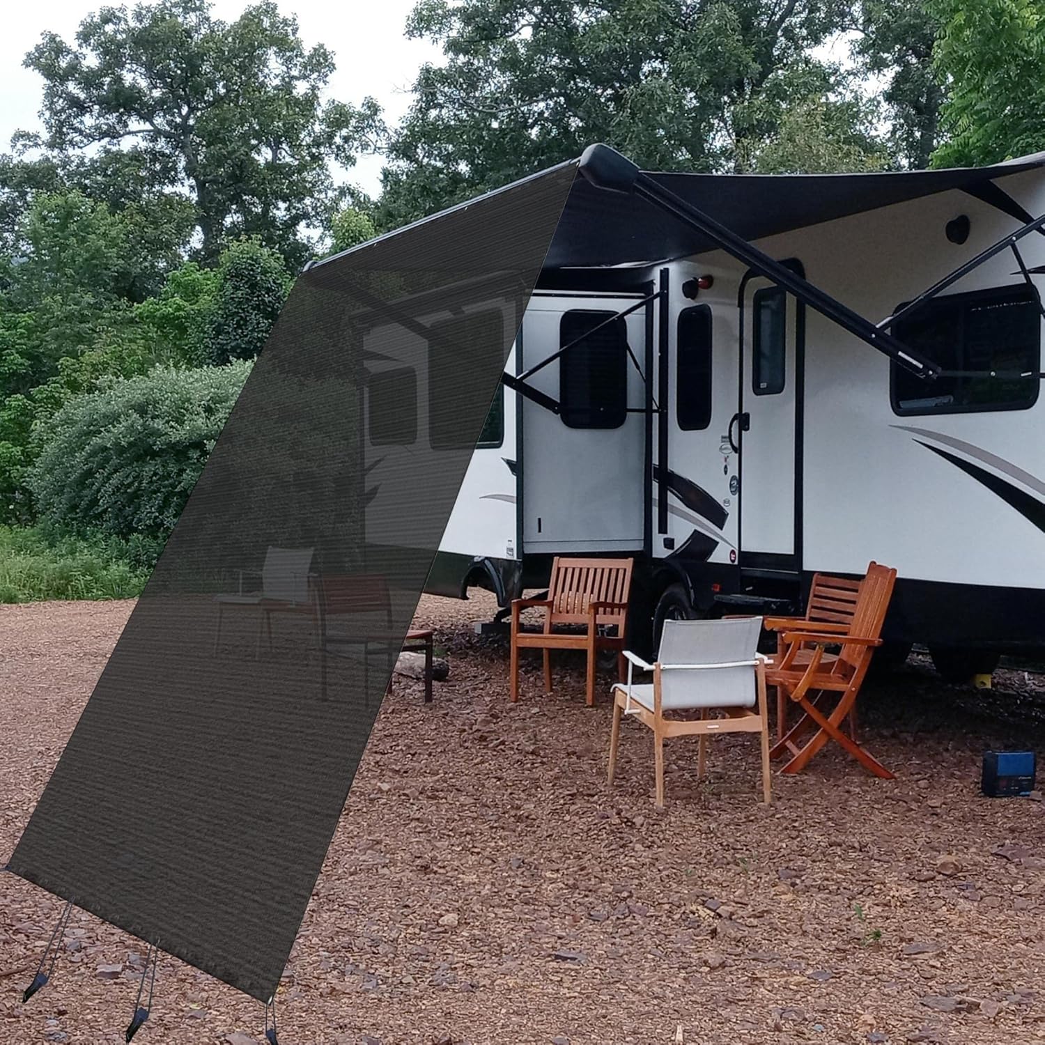Sintron RV Awning Sun Shade, Front Screen 8'x17'3", Black Mesh Sunshade ...