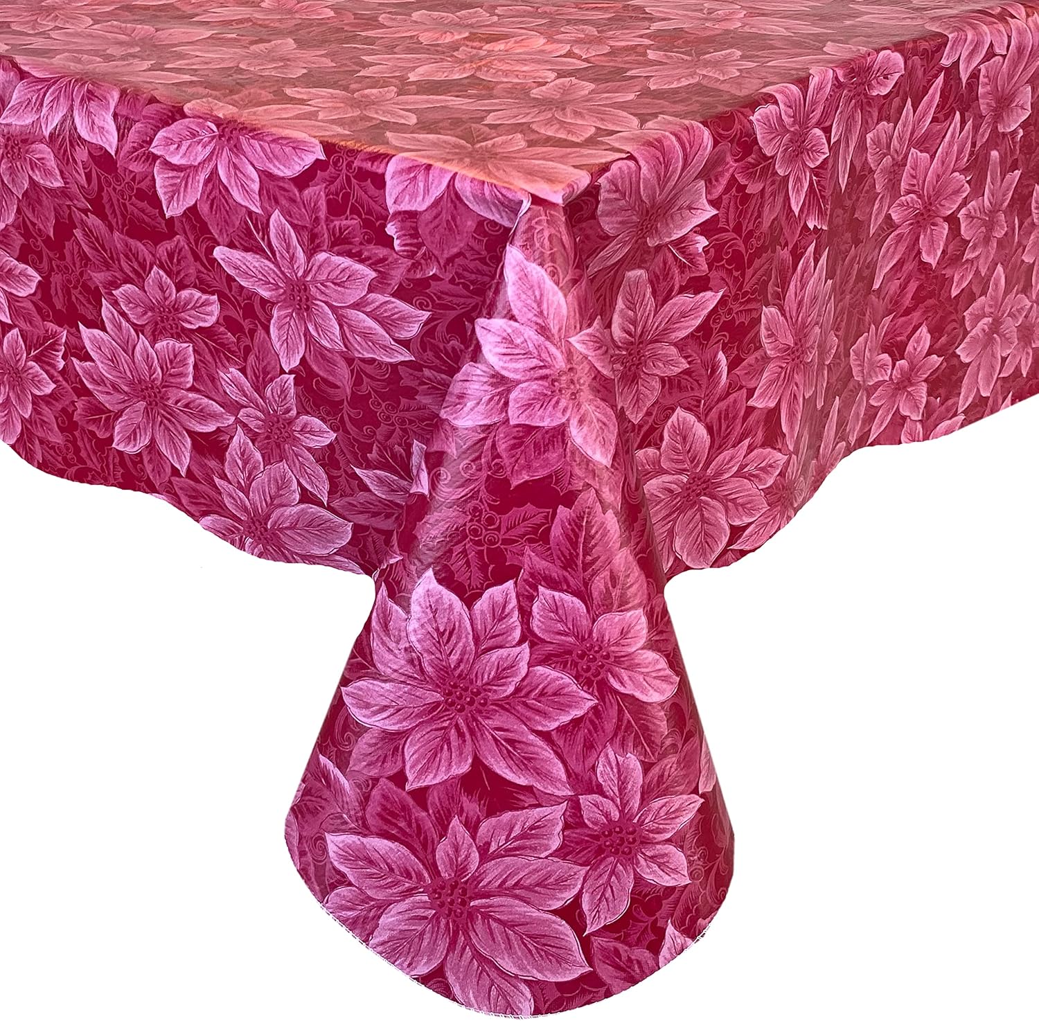Amazon.com: Newbridge Red Poinsettia Scroll Vinyl Christmas Tablecloth ...