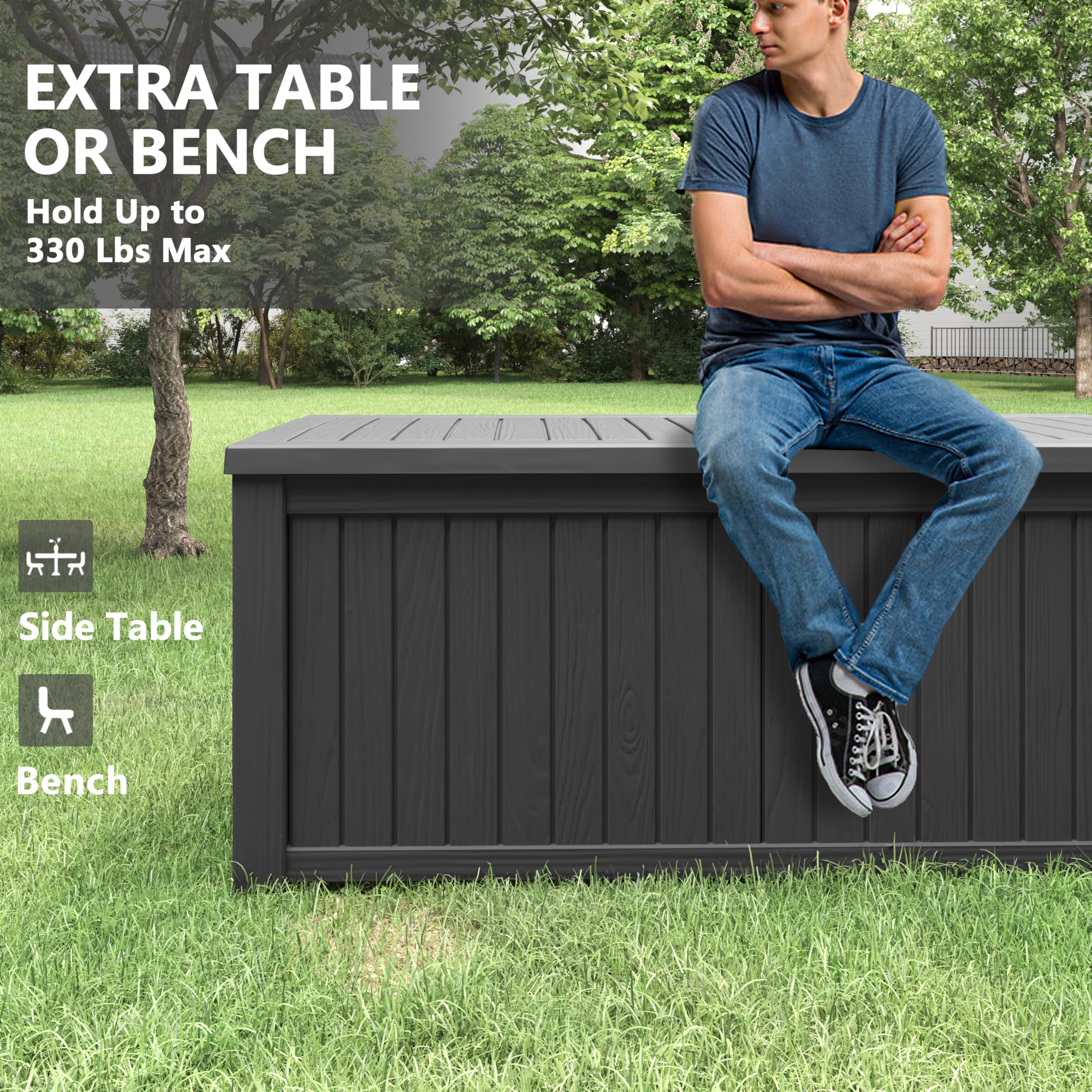 Snapklik.com : 150 Gallon Deck Box, Large Waterproof Resin Indoor And ...