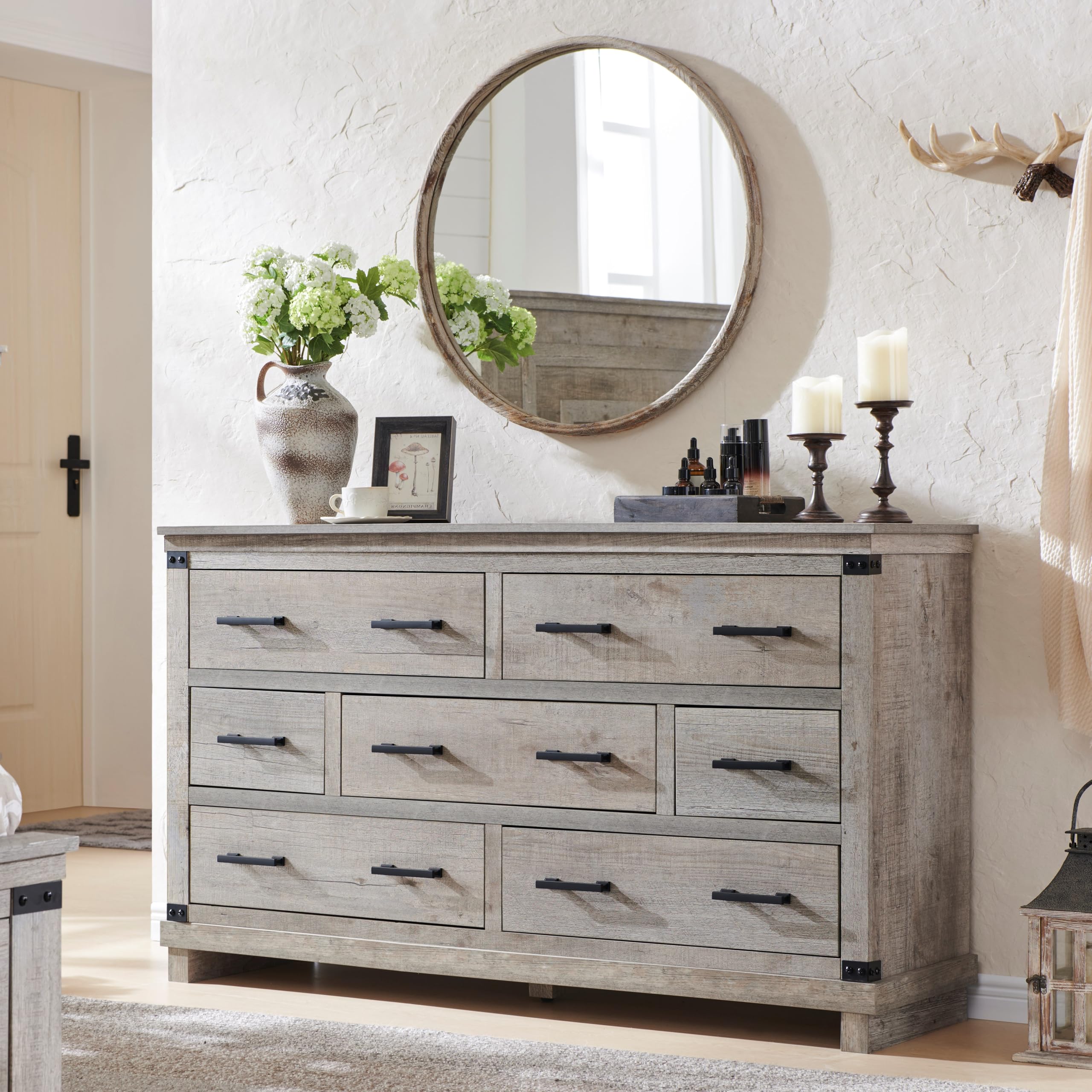 Amazon.com: RedLemon Farmhouse 7 Drawer Dresser for Bedroom - Wood ...