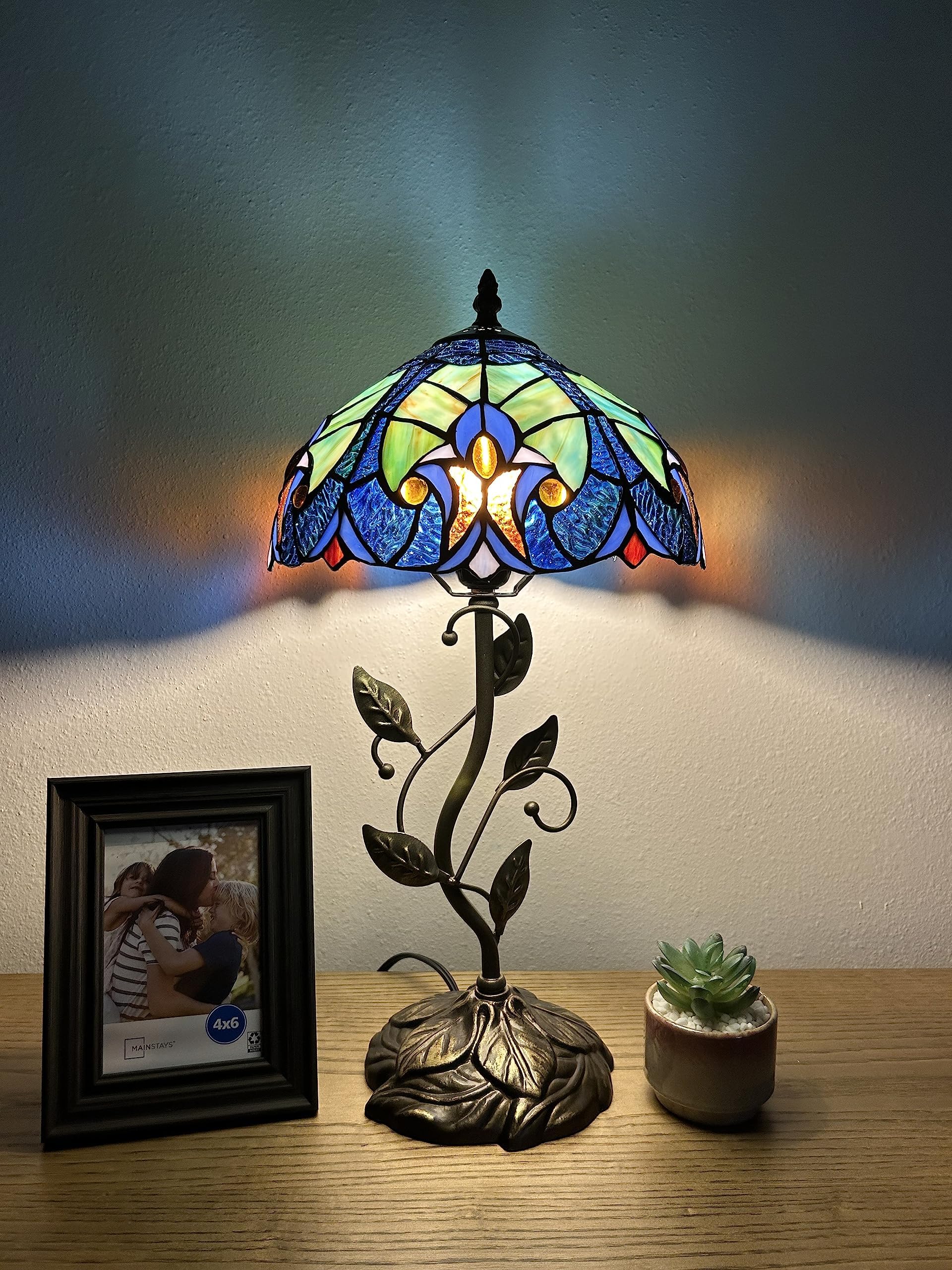 enjoy decor lamps Tiffany Table Lamp Blue Stained Glass Iron Metal ...