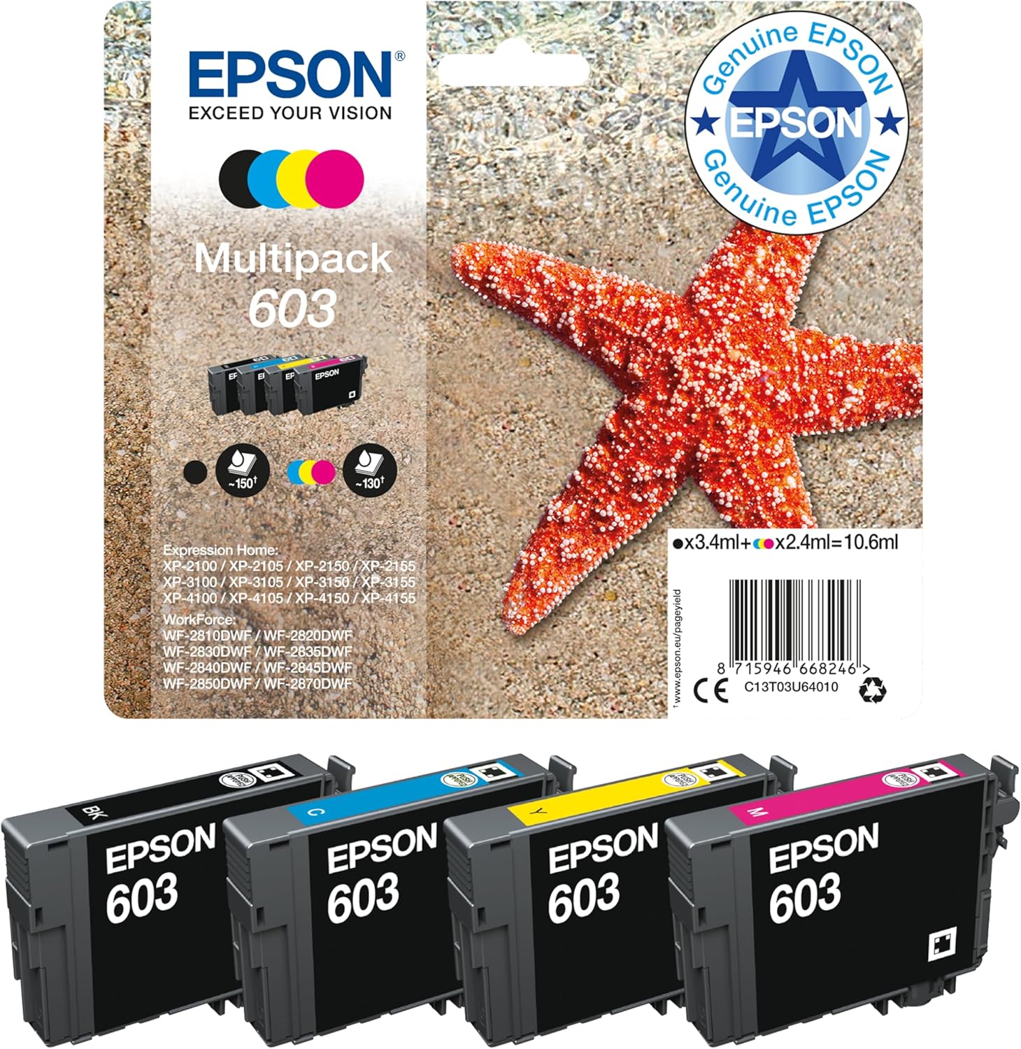 Epson 603 Starfish Genuine , 4-Colours Multipack Ink Cartridges ...
