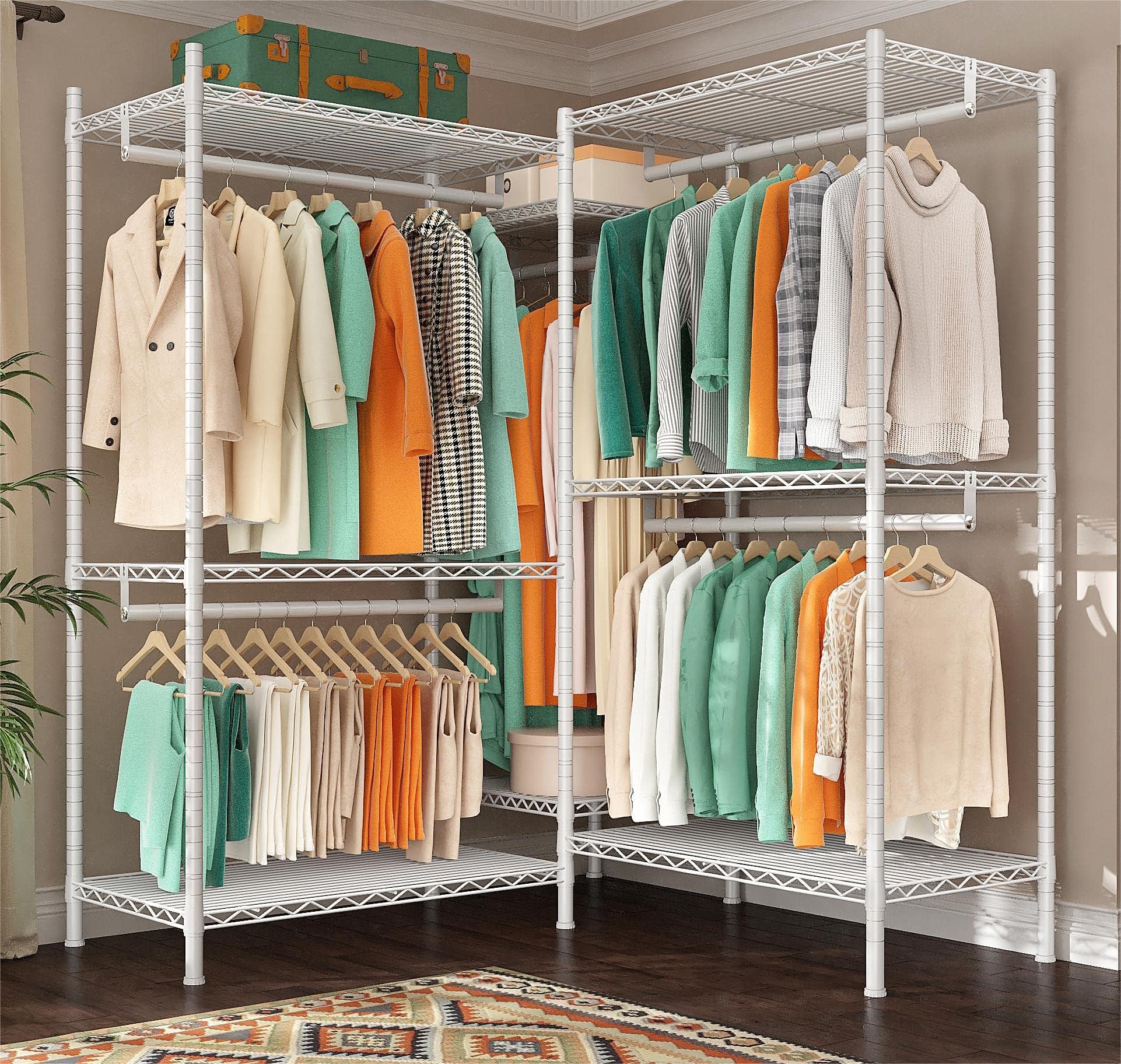 Amazon.com: Raybee Garment Rack, L Shaped Clothing Rack for Corner ...