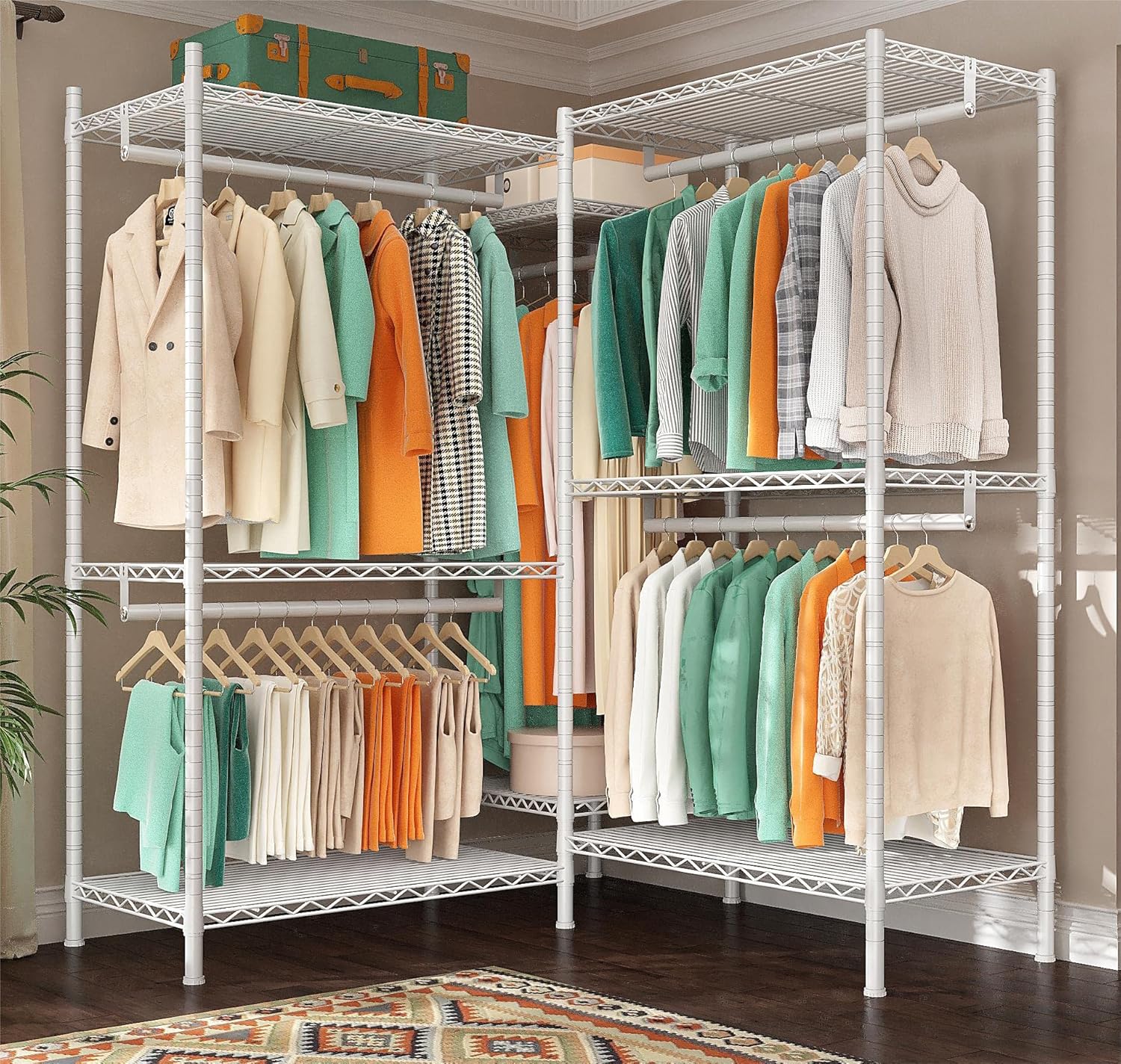 Amazon.com: Raybee Garment Rack, L Shaped Clothing Rack for Corner ...