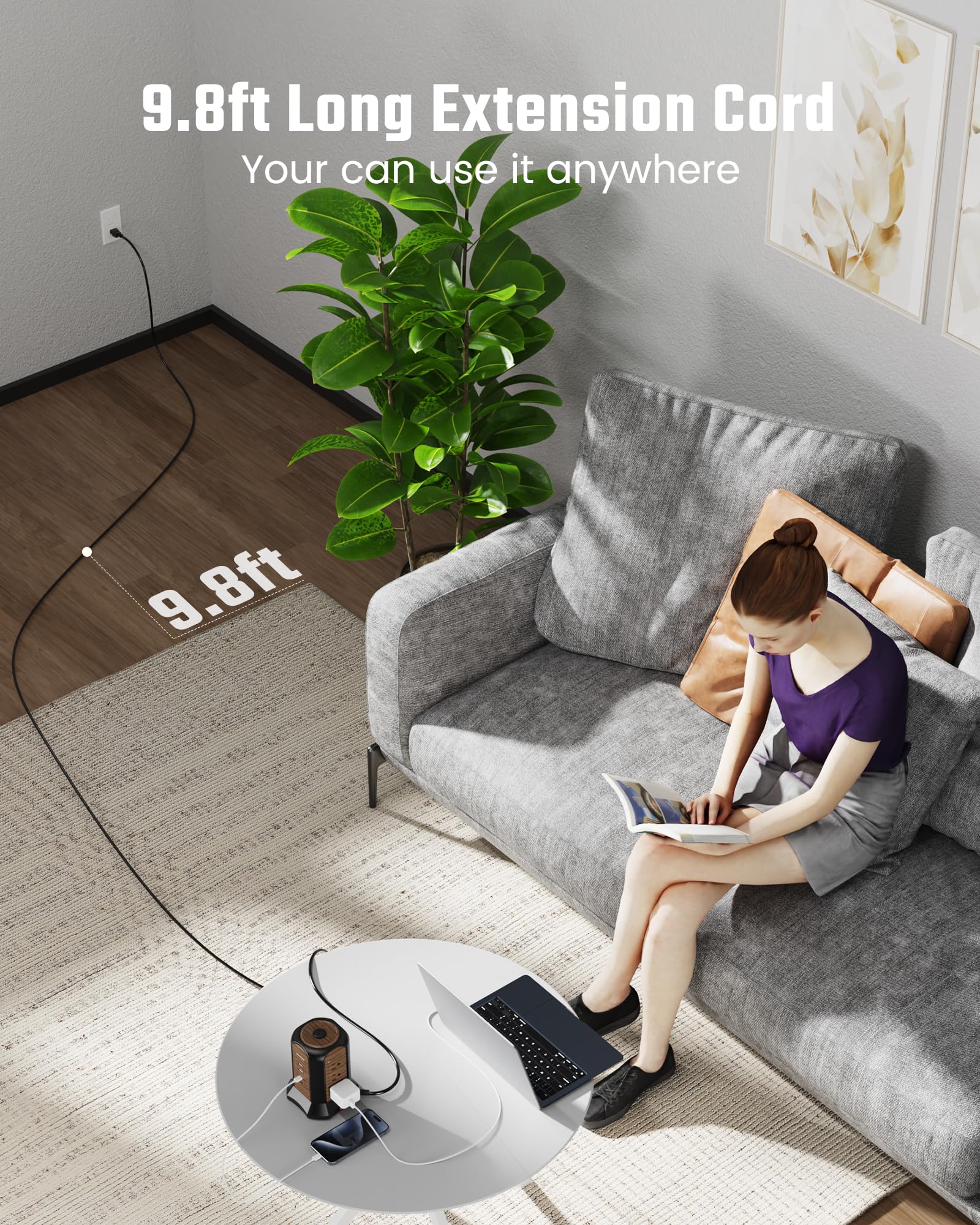 Snapklik.com : SUPERDANNY Power Strip Tower Surge Protector, 10 Ft ...