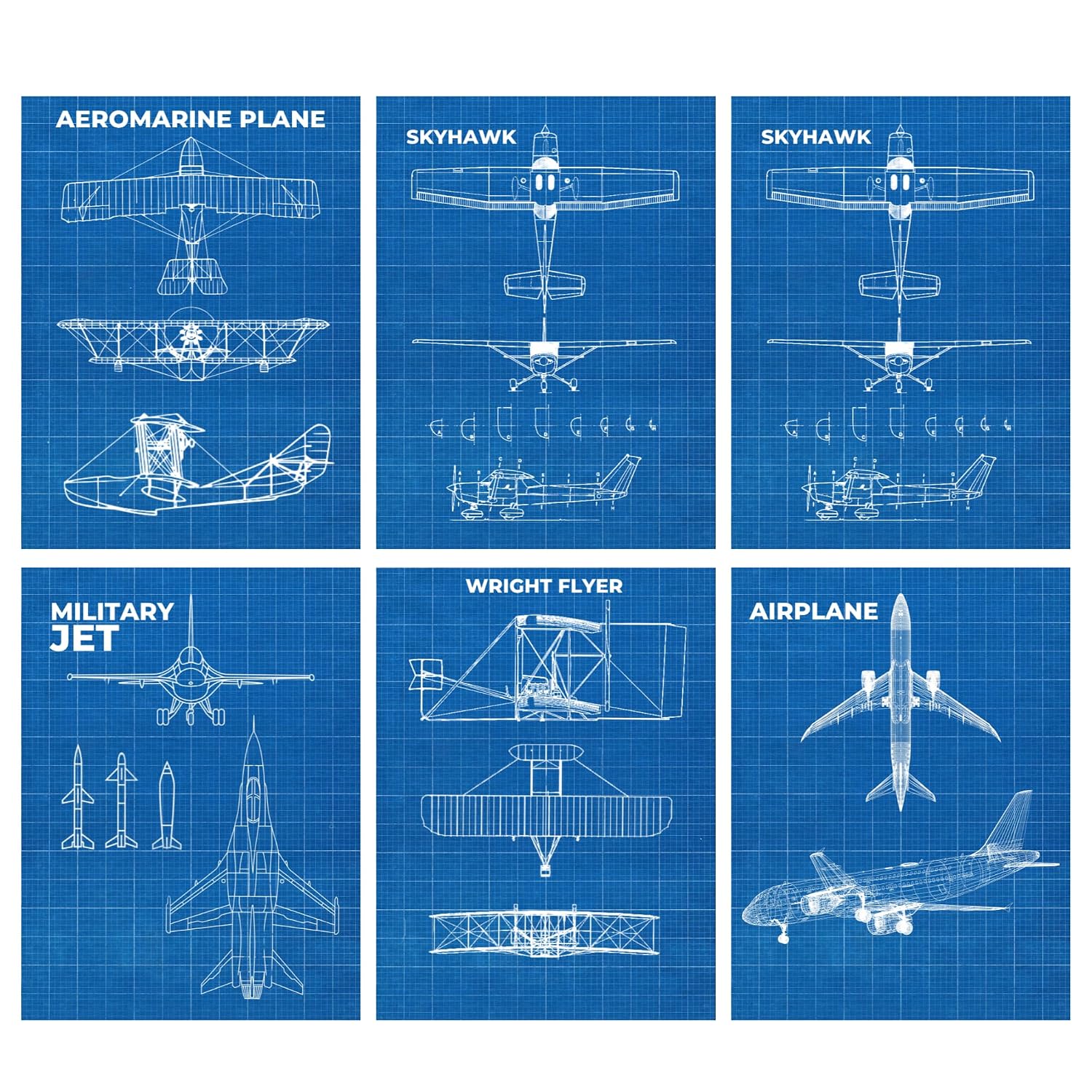 Amazon.com: InkFlow Vintage Aviation Blueprint Poster Set - 6-Piece ...