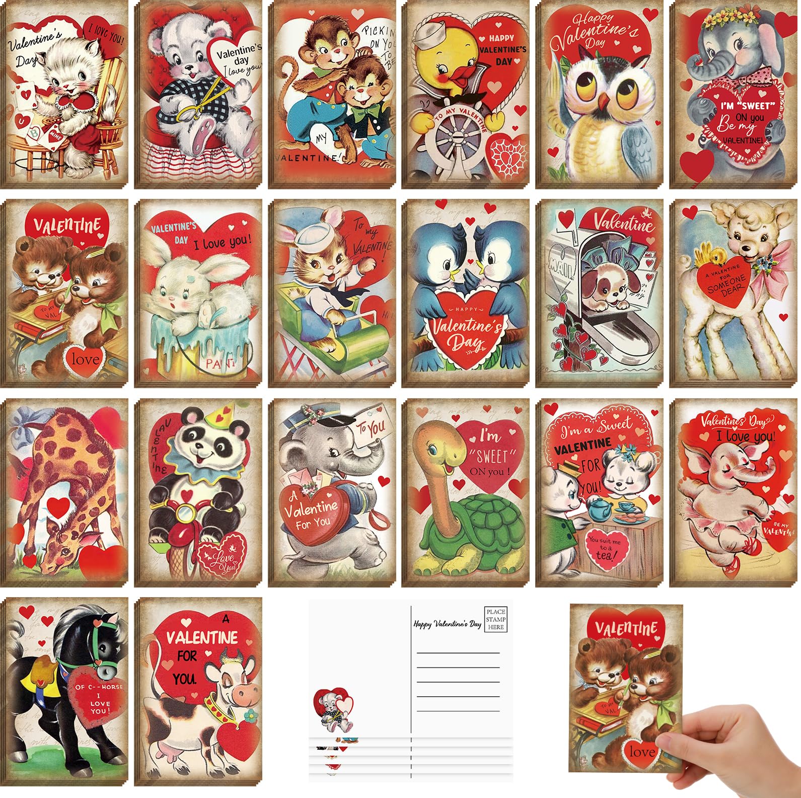 Snapklik.com : 80 Pcs Vintage Valentines Day Cards Bulk 4 X 6 Retro ...