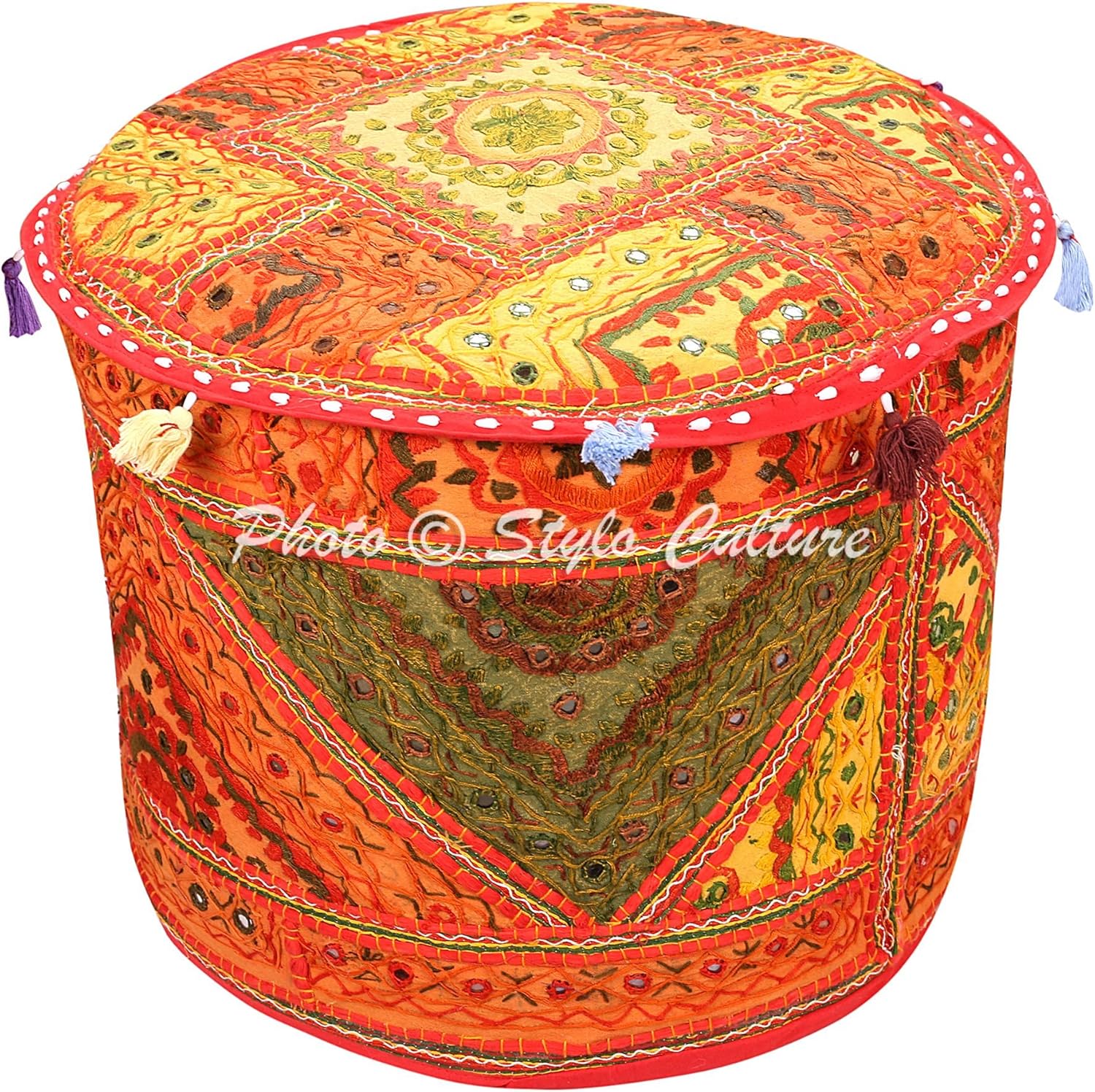 Amazon.com: Stylo Culture Decorative Bohemian Patchwork Pouf Cover ...
